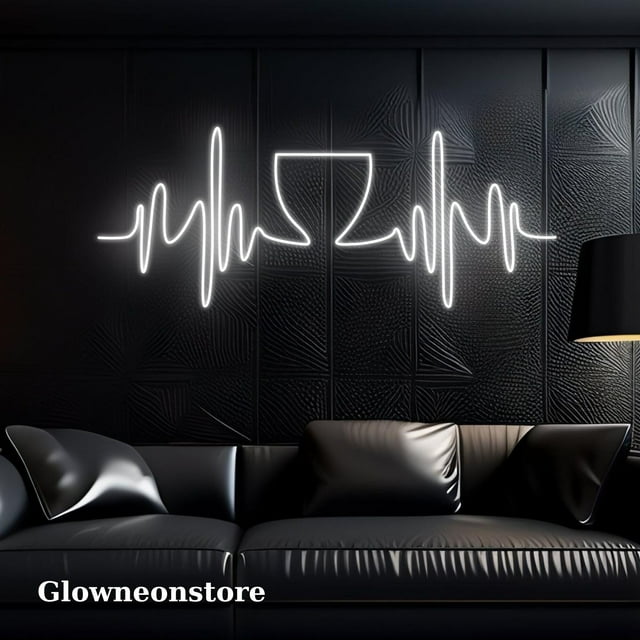 Glowneon Coffee Cup Heartbeat Neon Sign, Coffee Heart Beat LED Neon ...