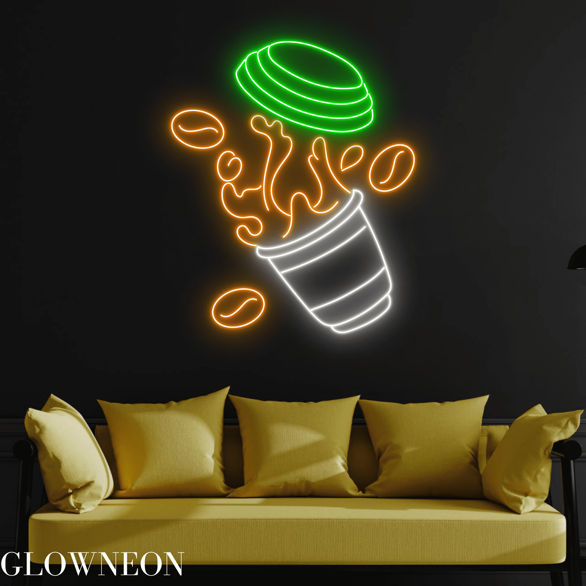 Glowneon Coffee Cup Neon Sign, Coffee Bean Led Sign, Coffee Shop Art ...