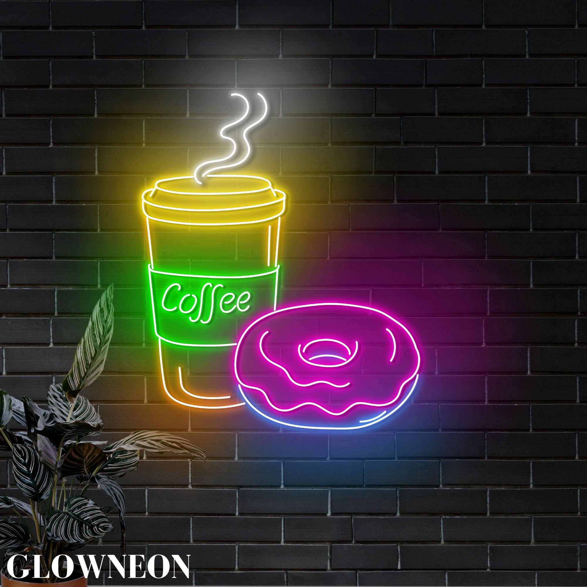 Glowneon Coffee Donut Led Sign, Donut Bakery & Coffee Shop Wall Decor ...