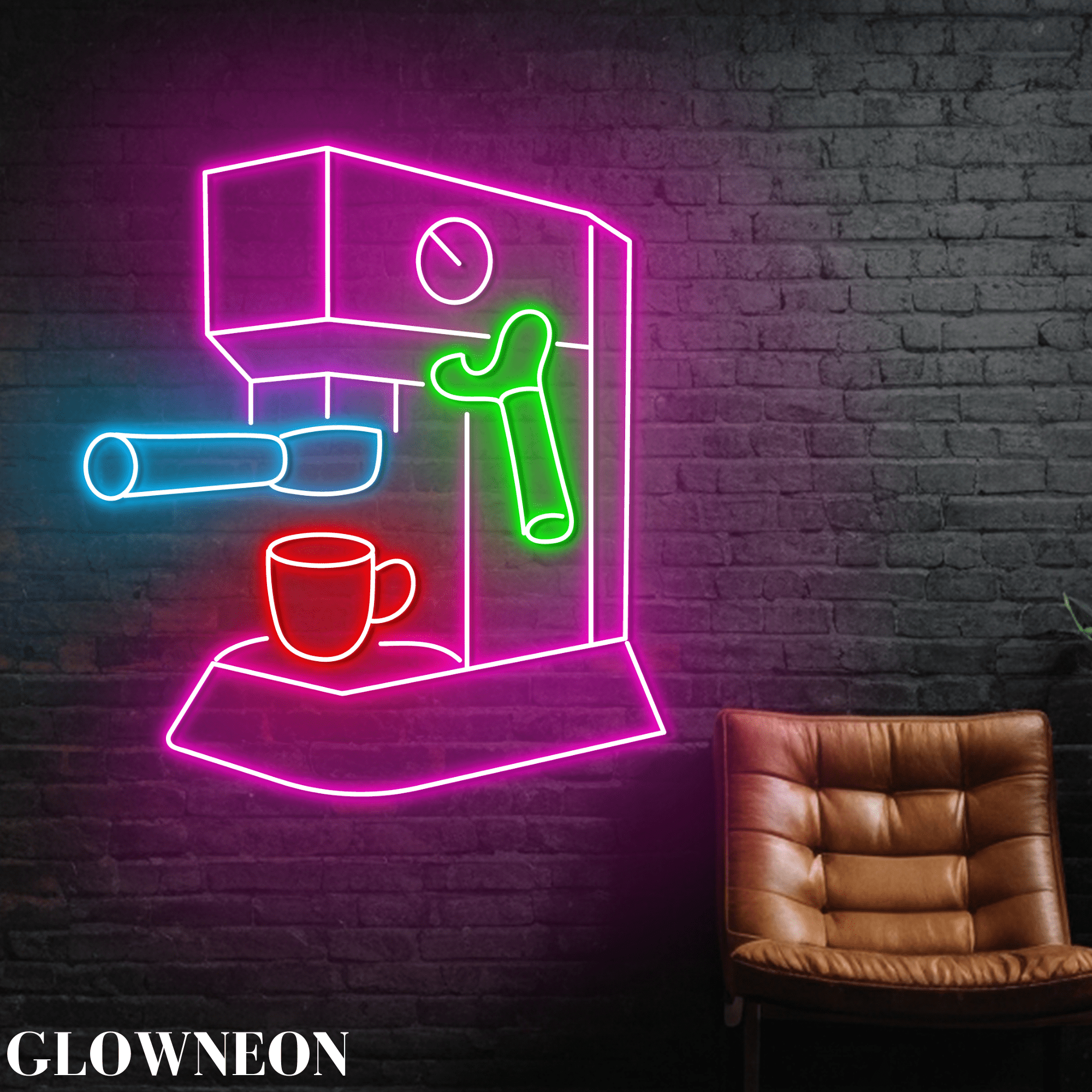 Glowneon Coffee Machine Wall Art, Led Light Up Coffee Shop Hangings ...