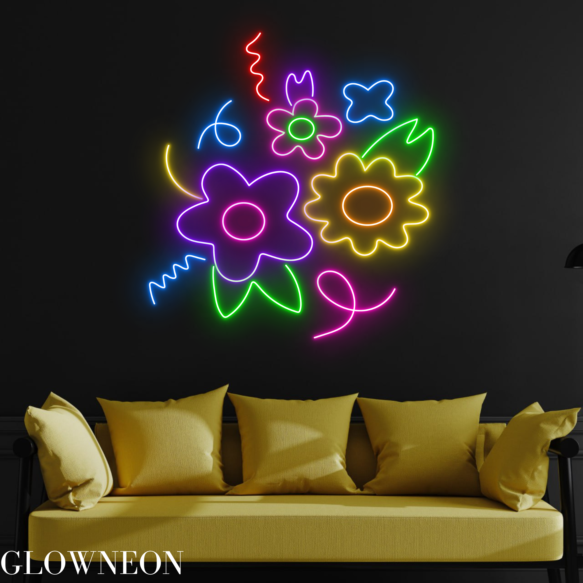 Glowneon Colorful Flowers Neon Sign, Flower Led Sign, Flower Gifts ...