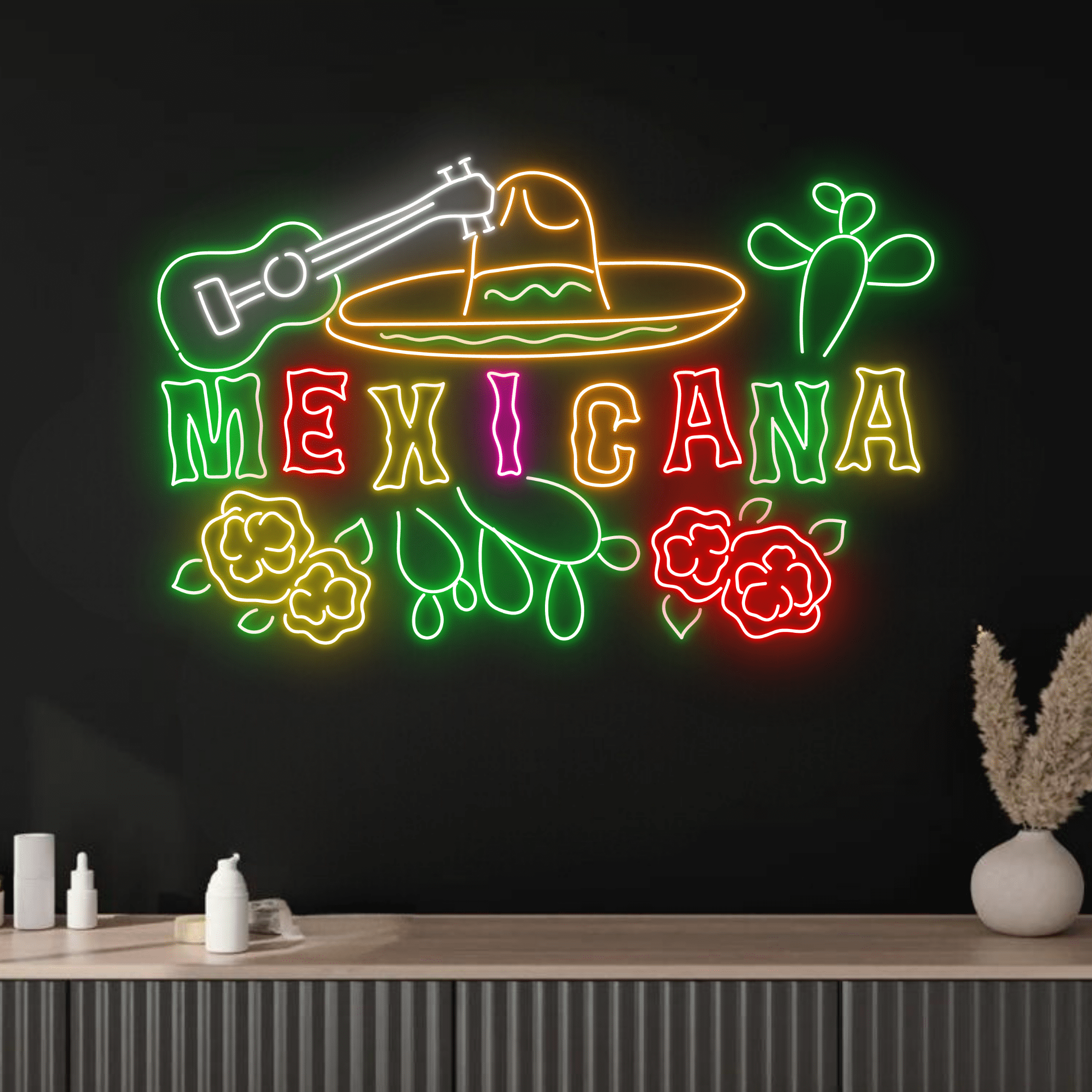 Glowneon Colorful Mexicana Neon Sign, Long-lasting Lights Wall Decor ...