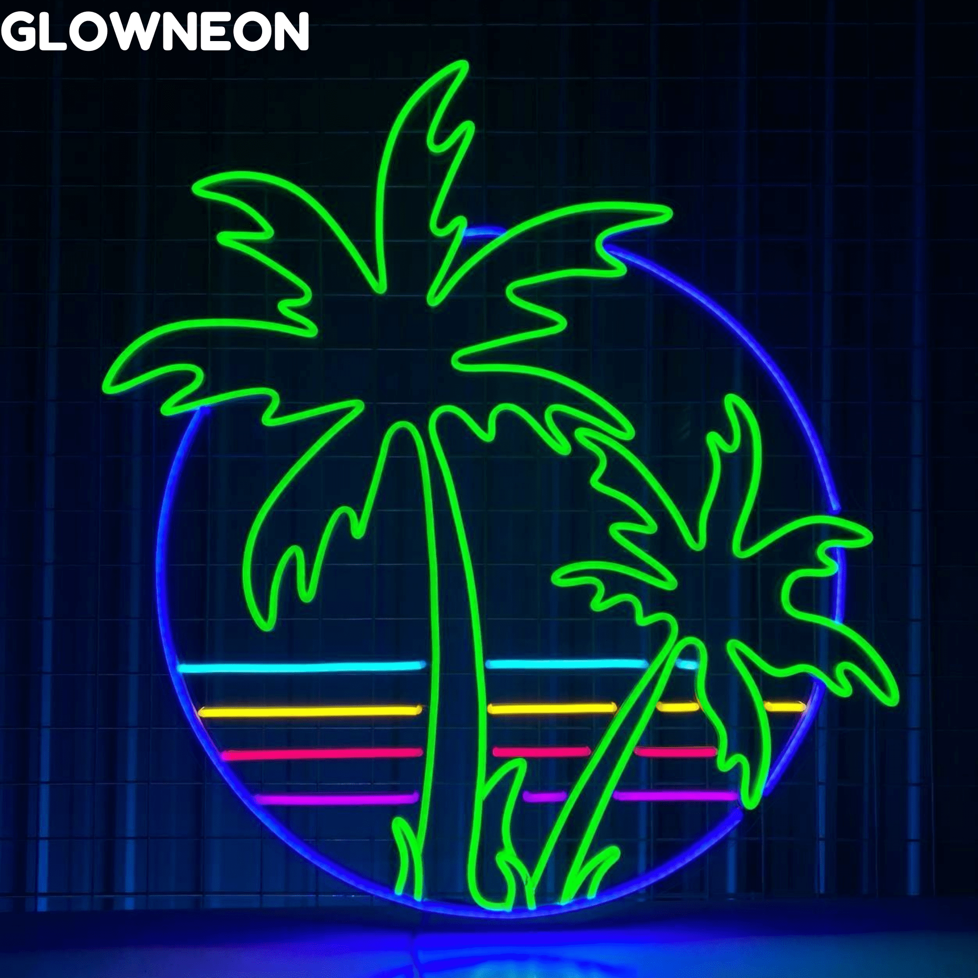 Glowneon Colorful Palm Tree Neon Sign, Palm Tree On Beach Led Light ...