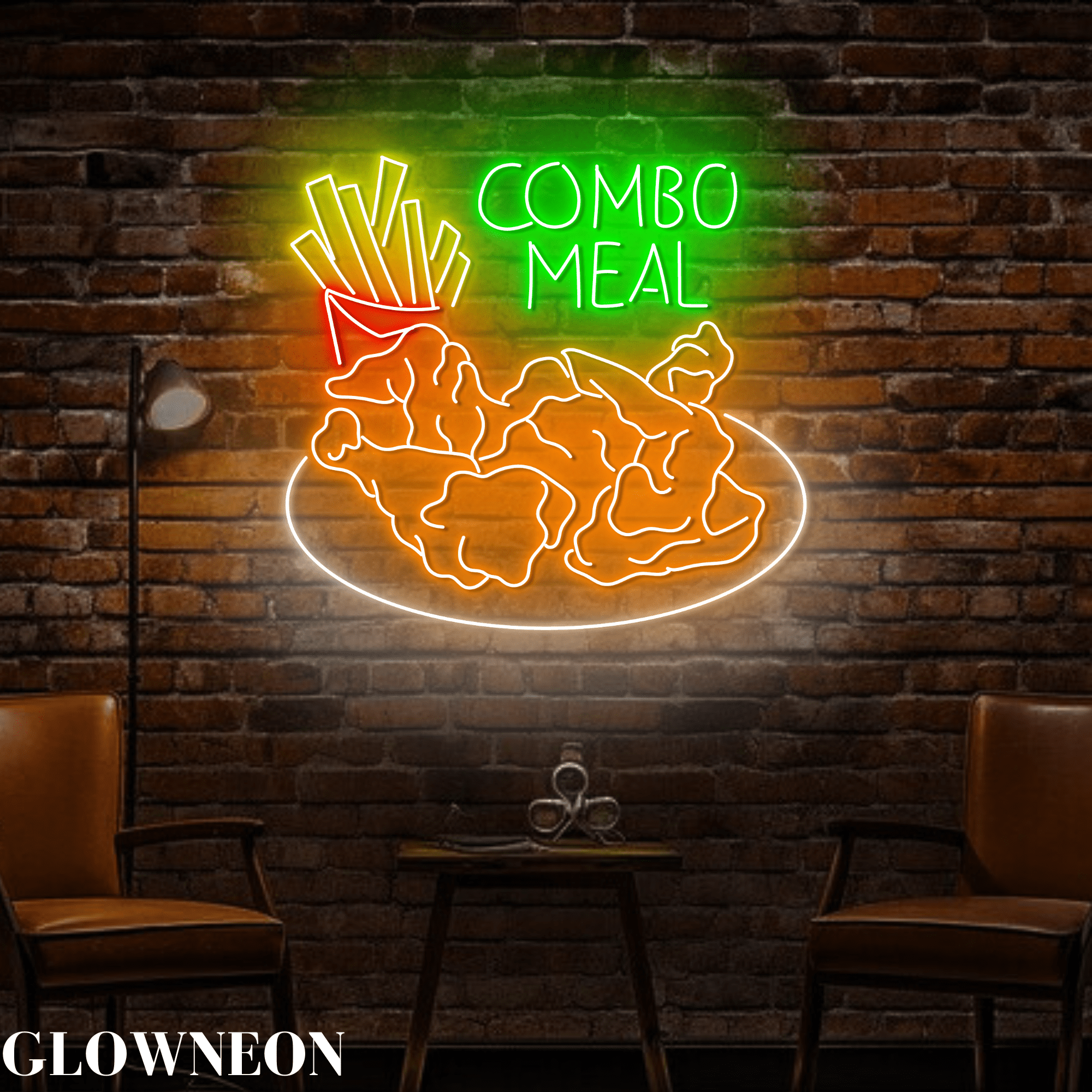 Glowneon Combo Meal Neon Sign, Fried Chicken French Fries Shop Decor ...