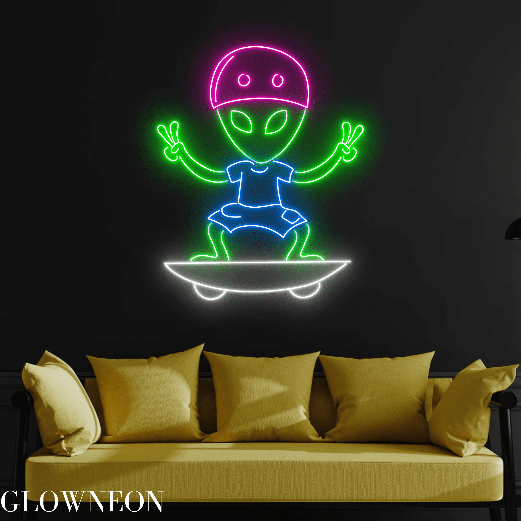 Glowneon Cool Alien Skating Neon Sign, Alien Led Sign, Gift For Kids ...