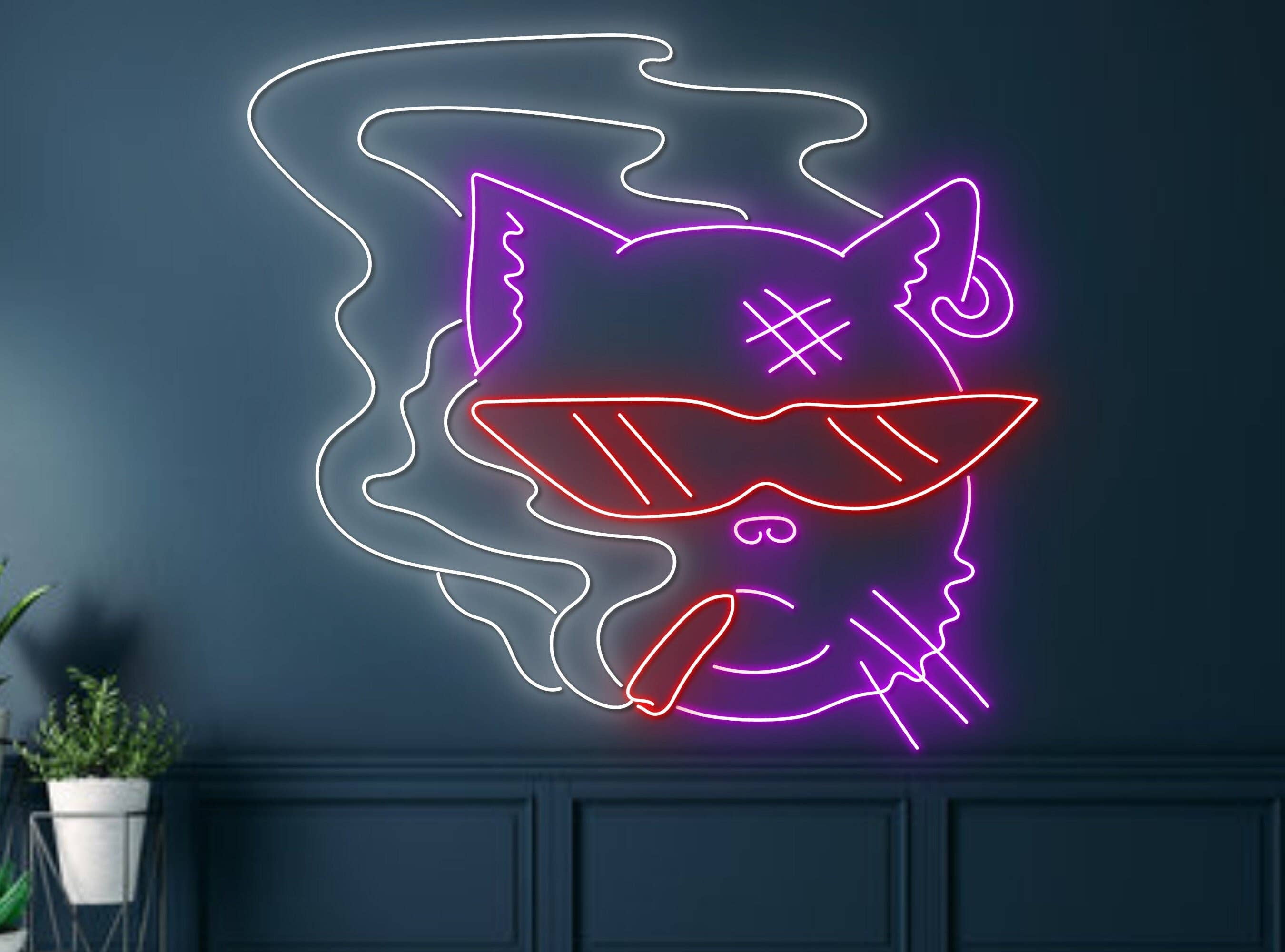 Glowneon Cool Cat Smoking Neon Sign, Gangster Cat Animal Wall Decor ...
