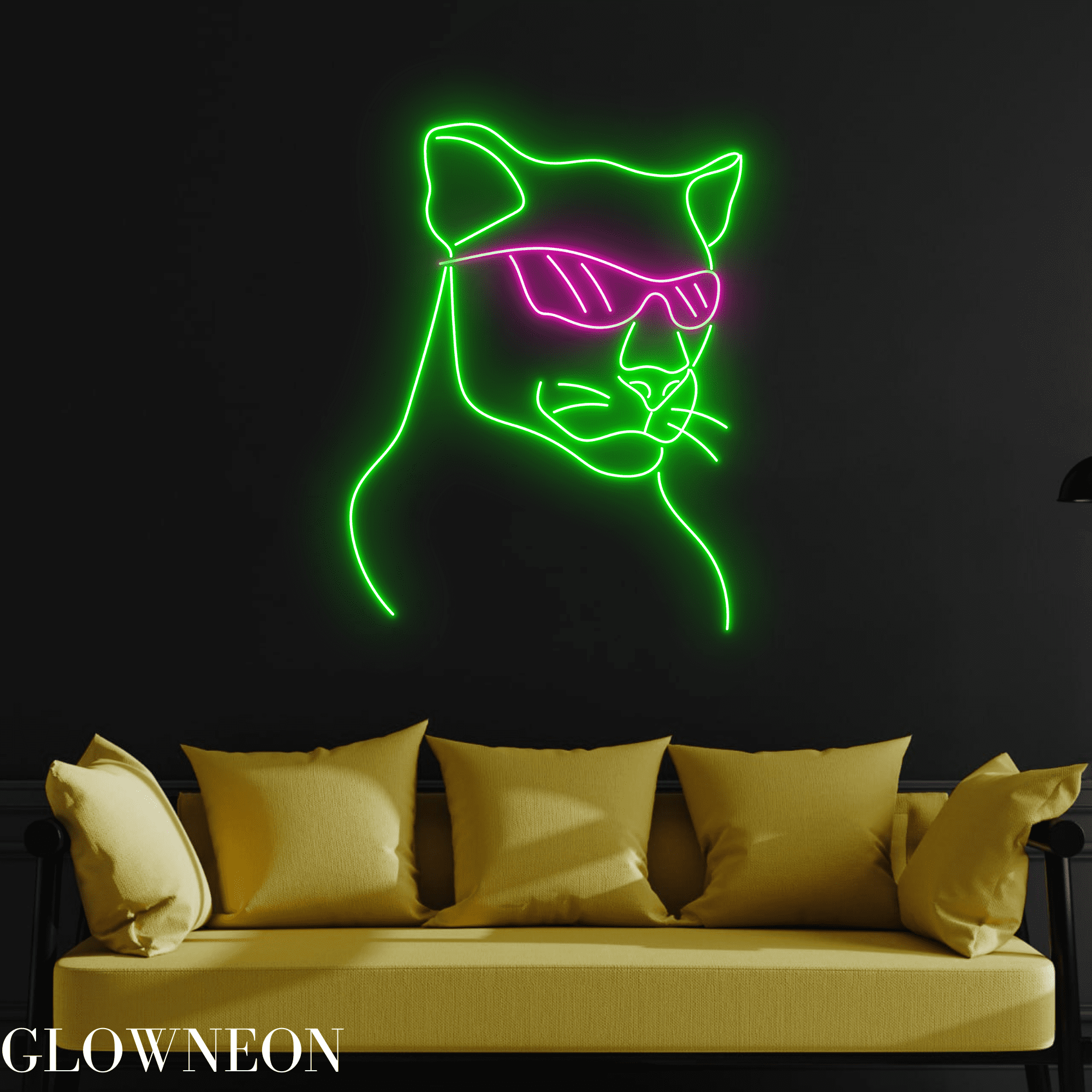 Glowneon Cool Panther Neon Sign, Panther Led Sign, Panther Line Art ...