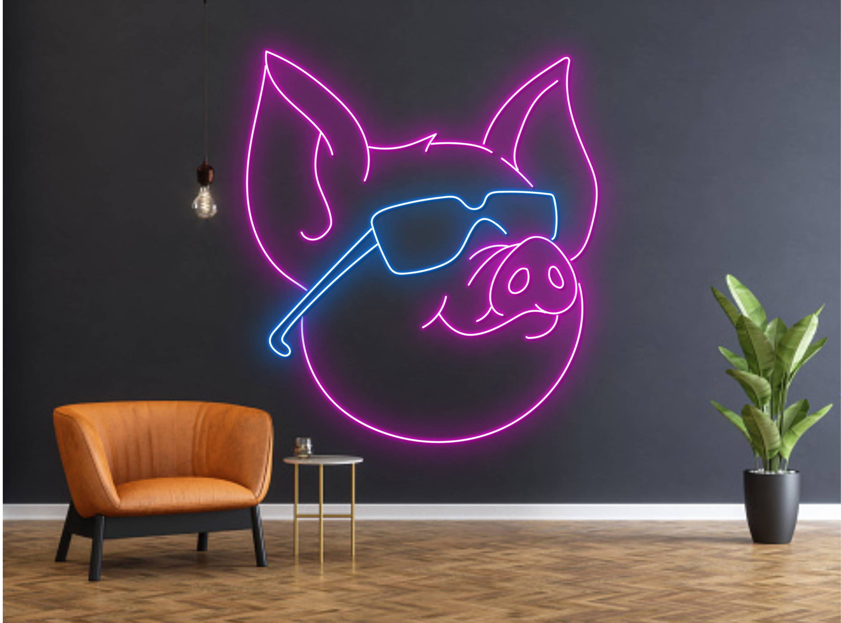 Glowneon Cool Pig Glasses Neon Sign, Animal Wall Art Neon Sign ...