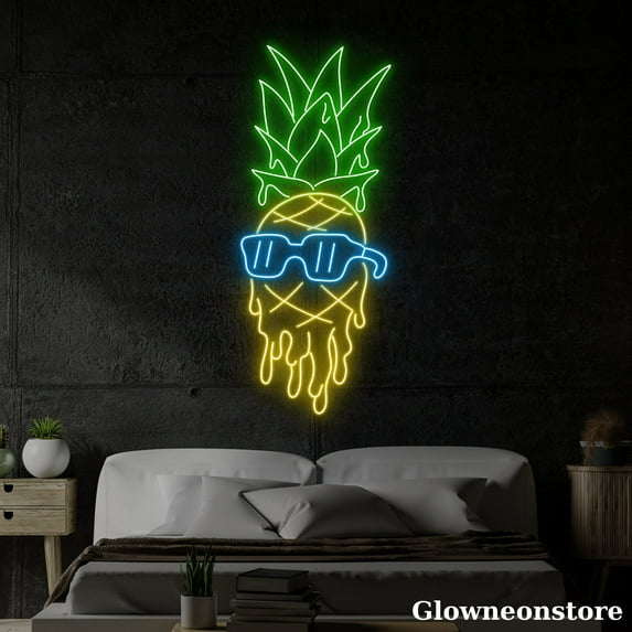 Glowneon Cool Pineapple Neon Sign, Pineapple Wear Glasses Led Sign ...