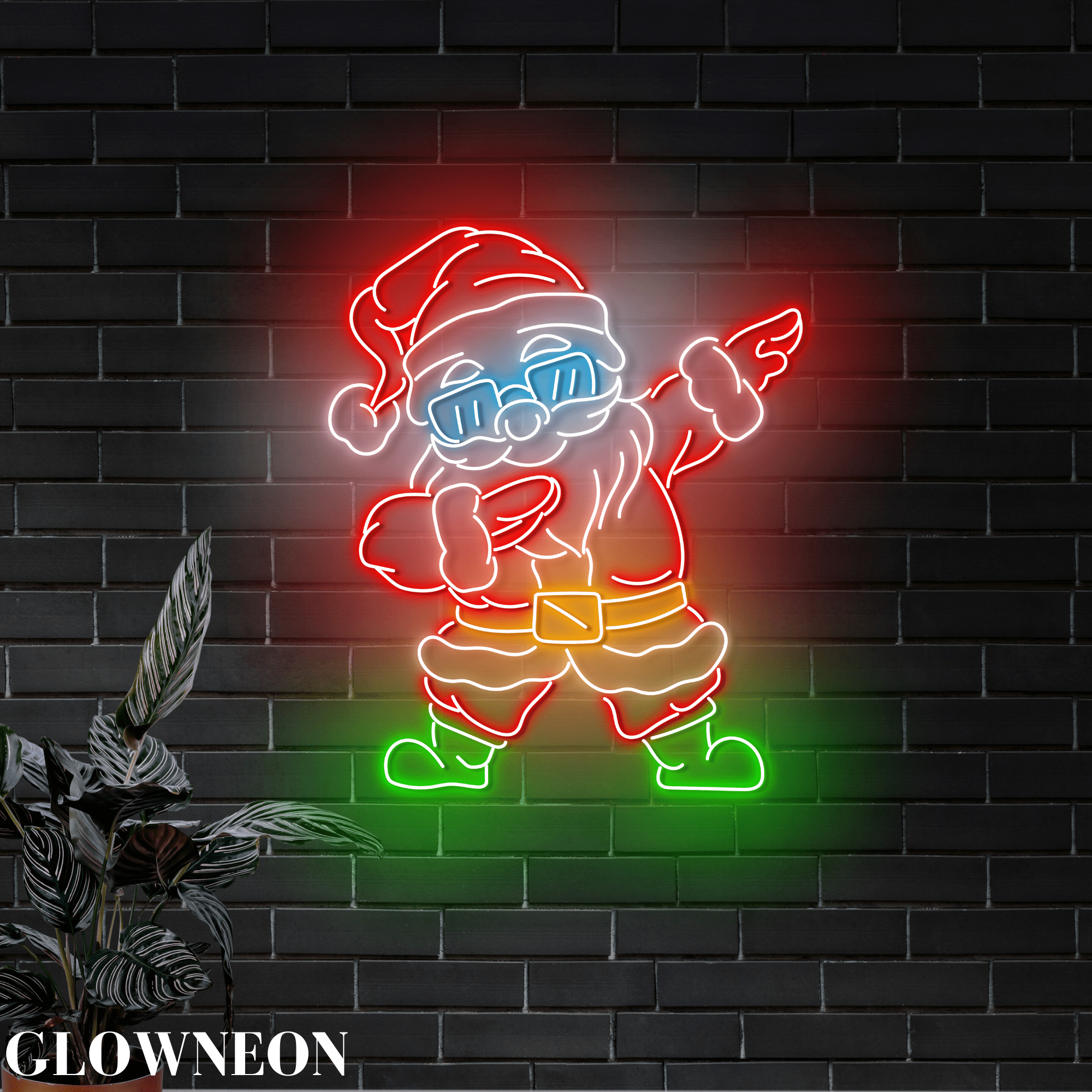 Glowneon Cool Santa Led Neon Light, Santa Christmas Day Neon Wall Art ...