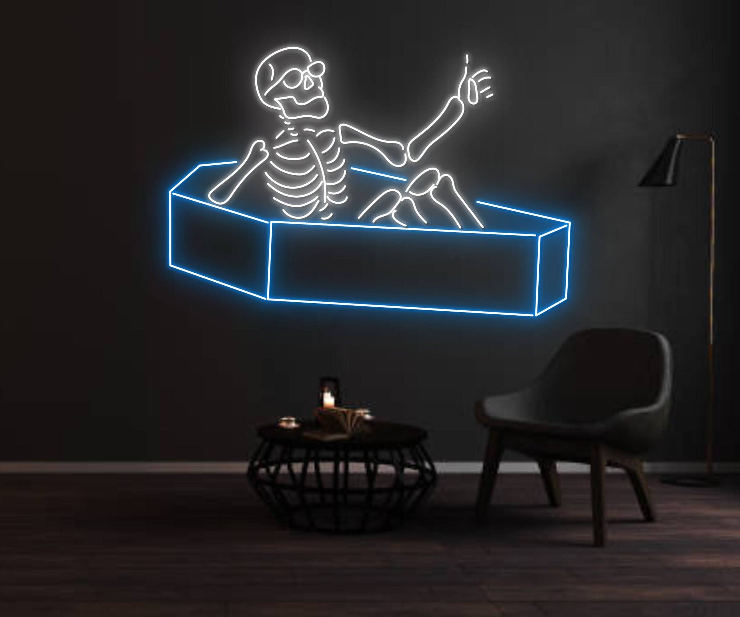 Glowneon Cool Skull In Coffin Neon Sign, Halloween Party Wall Decor ...