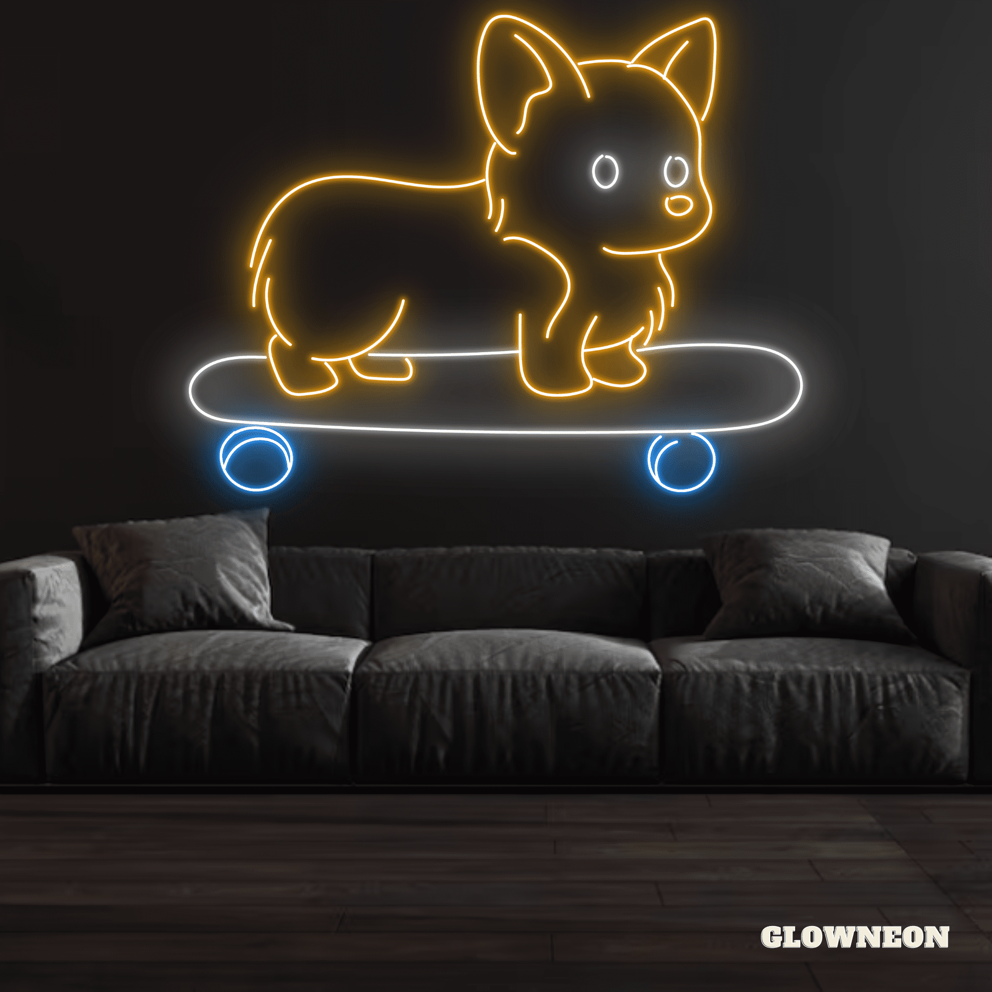 Glowneon Corgi Skateboarding Neon Sign, Kids Room Decor, Corgi Decor ...
