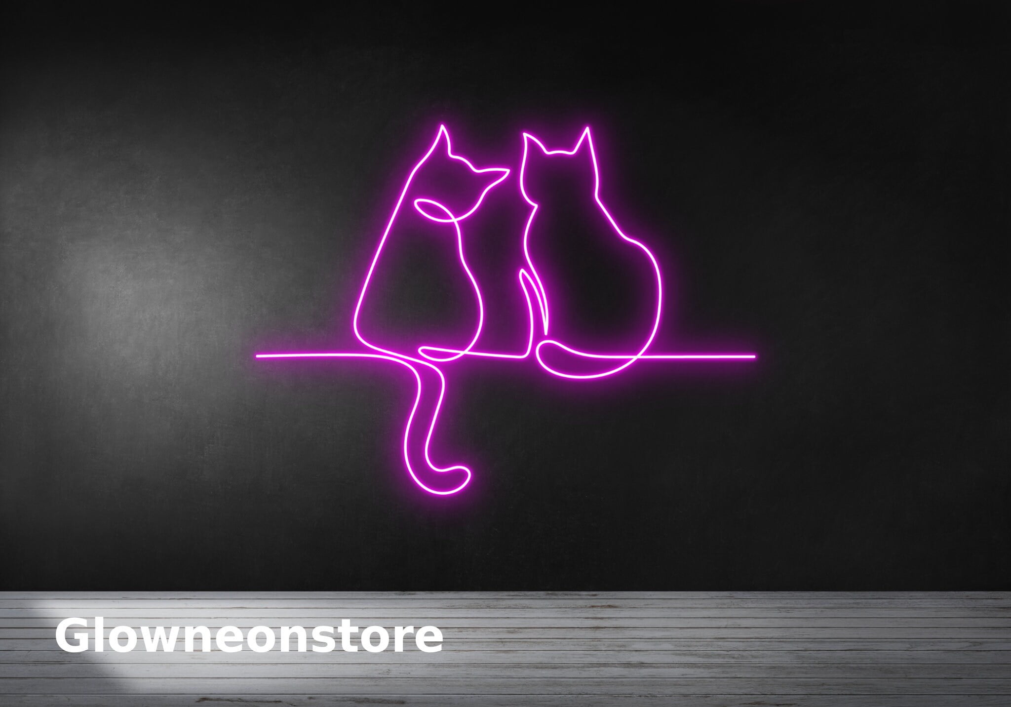 Glowneon Couple Cats Neon Sign, Couple Cats Led Light, Cat Line Art ...