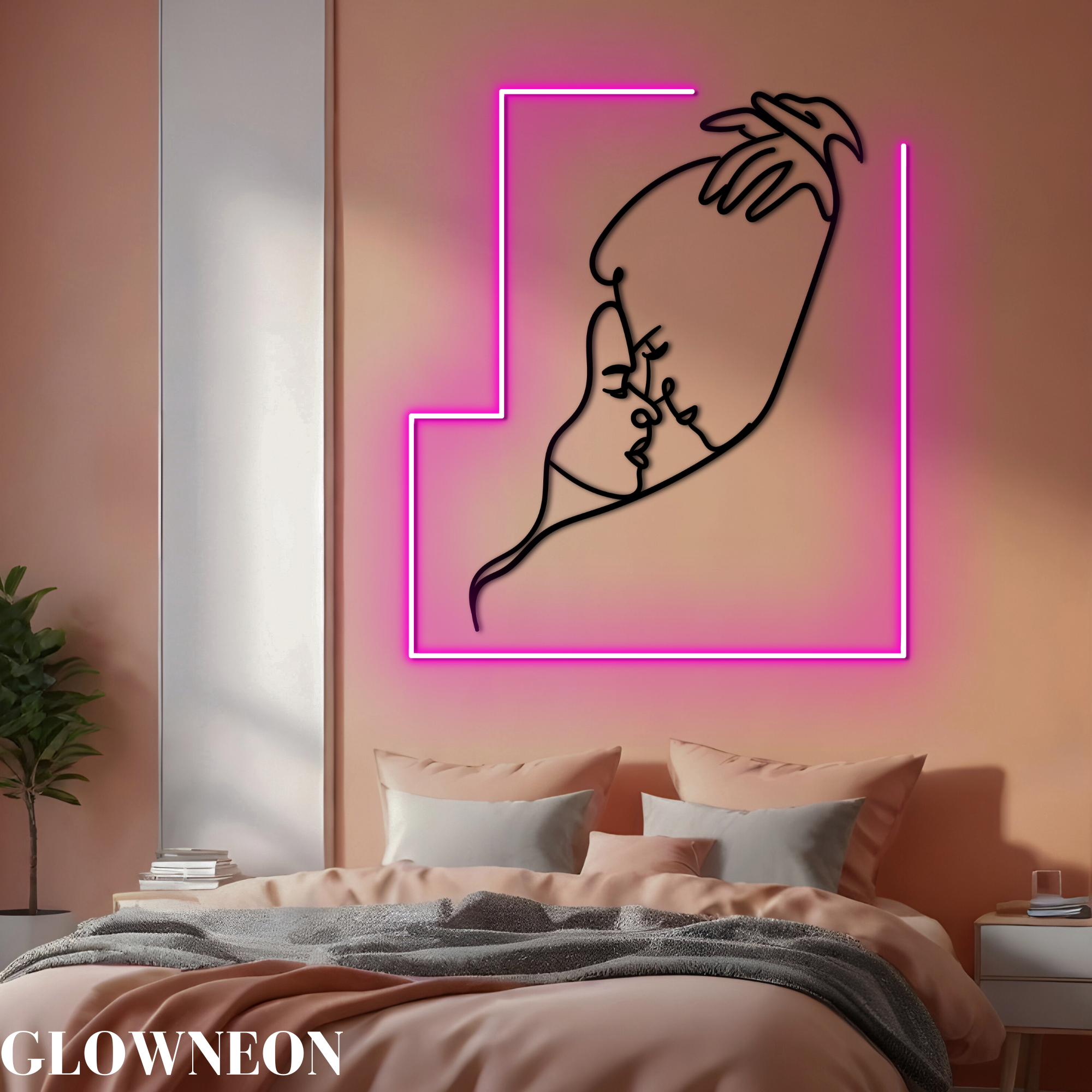 Glowneon Couple Cuddling Neon Line Drawing, Couple Hugging Artwork ...