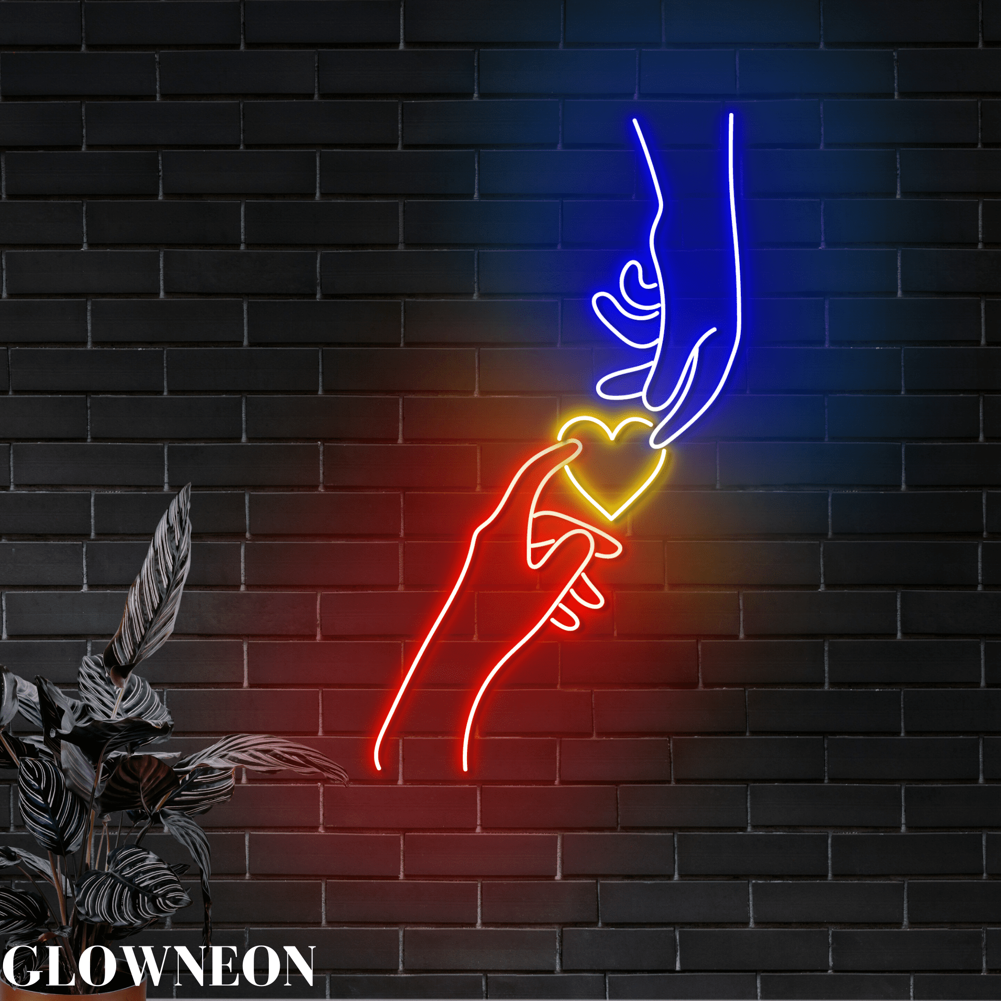 Glowneon Couple Hand Heart Neon Sign, Couple Hand Wedding Wall Decor ...