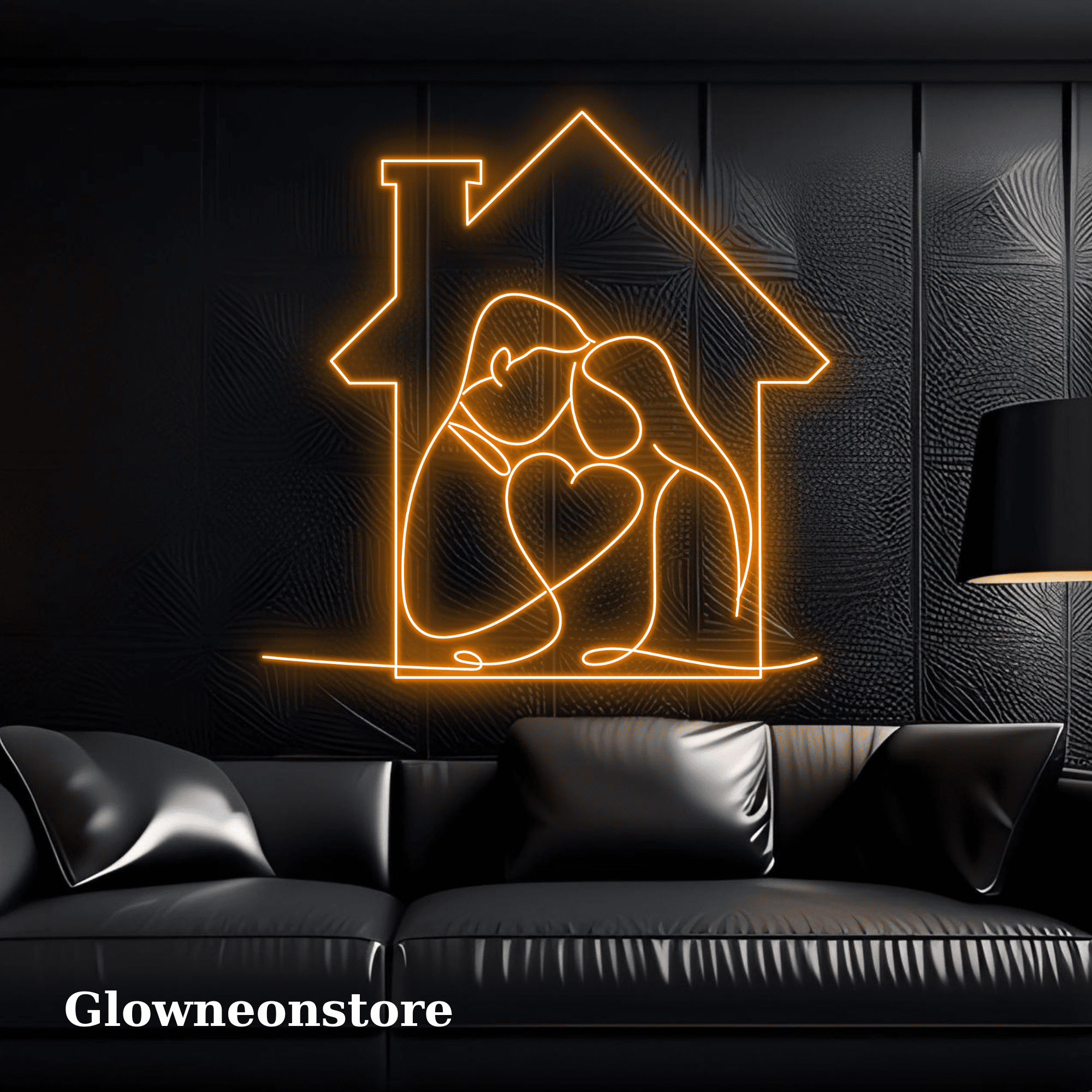 Glowneon Couple House Abstract Neon Sign, Heart House Couple Led Sign ...