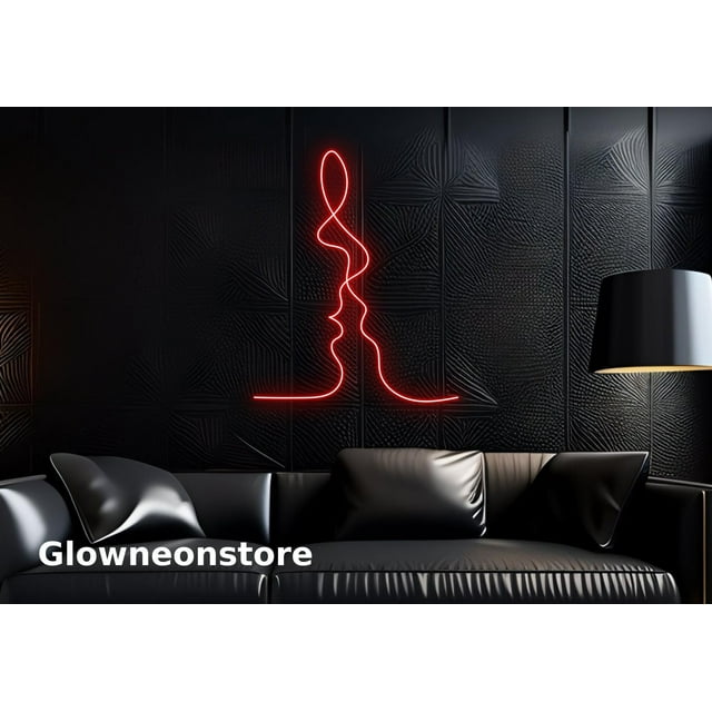 Glowneon Couple Kiss Neon Sign, Couple Kiss Led Light, Couple Line Art ...