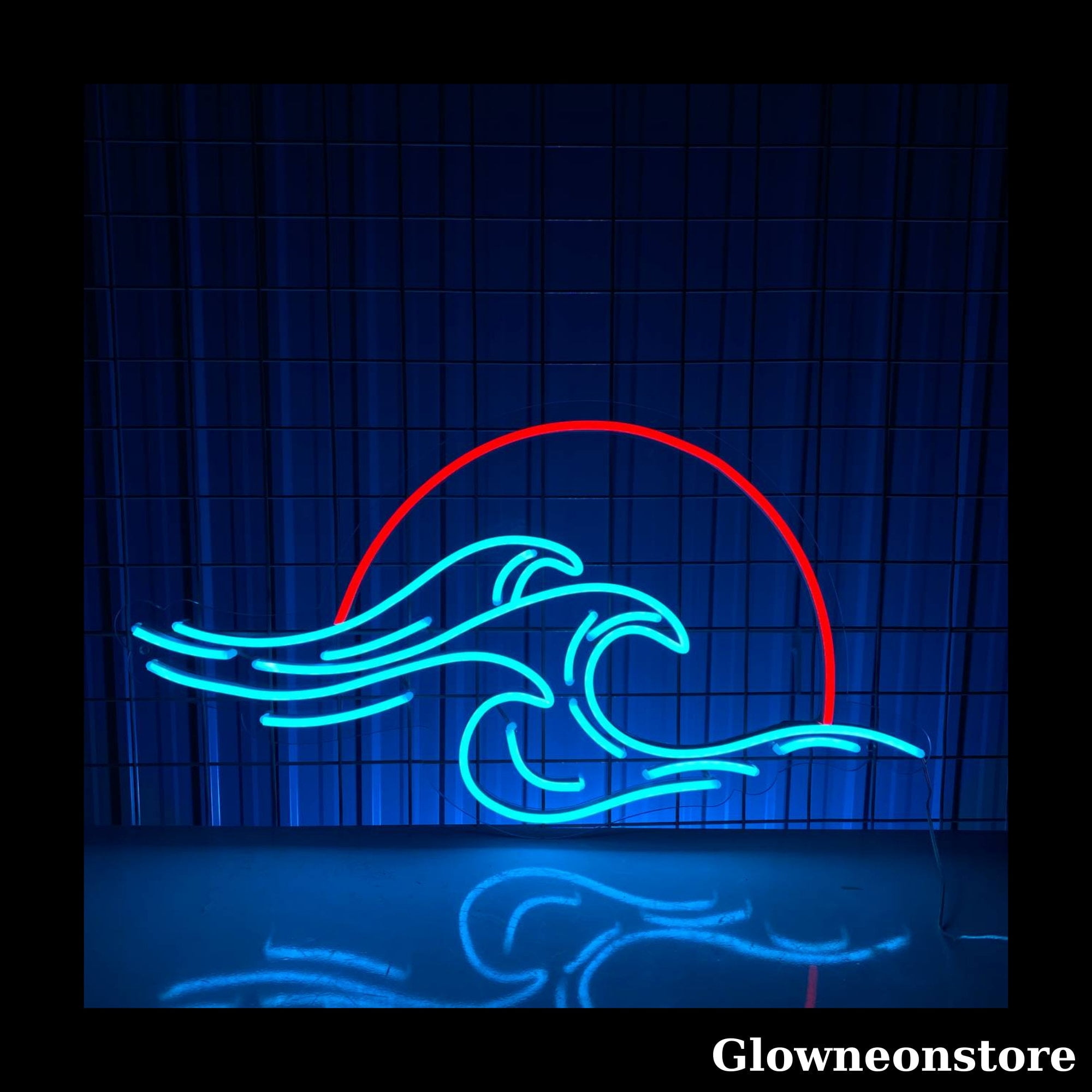 Glowneon Couple Wave In Sunset Neon Sign, Wave Ocean Led Sign, Sun Wave ...