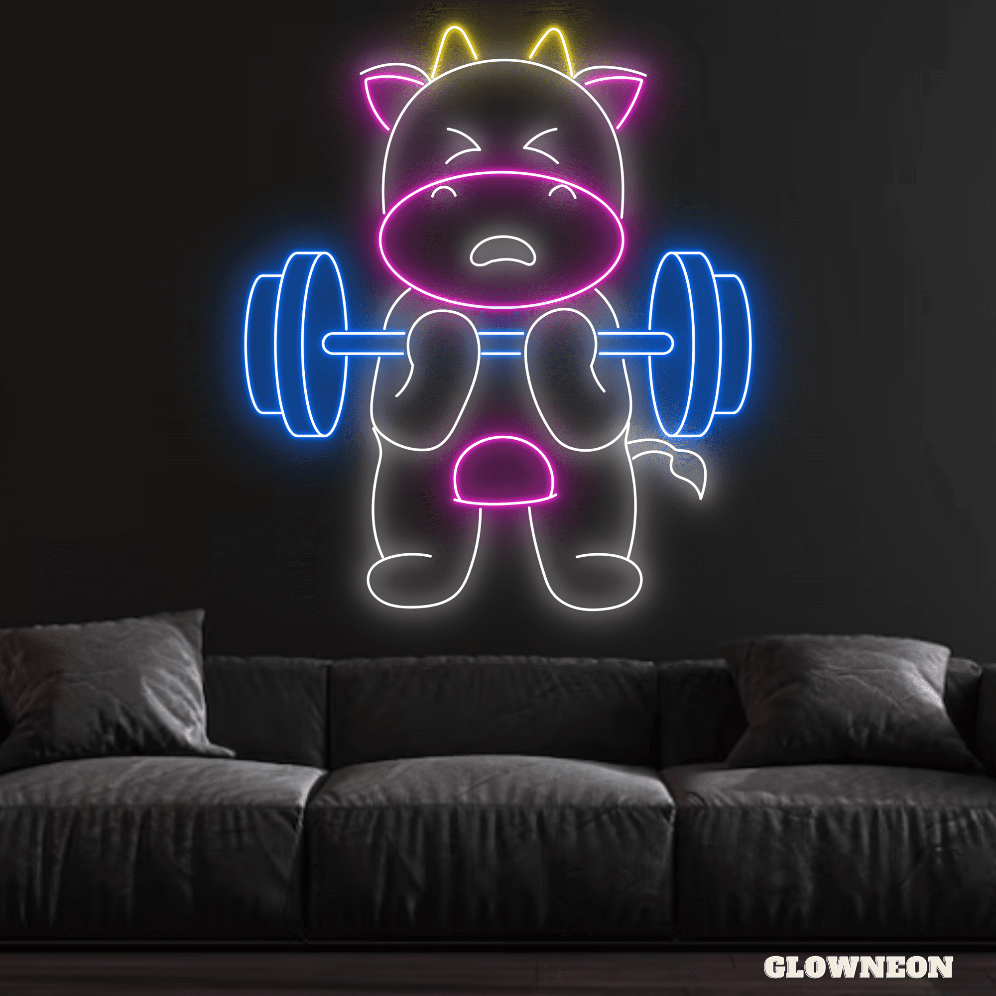 Glowneon Cow Lifting Weight Neon Sign, Gym Decor, Gym Neon Sign ...