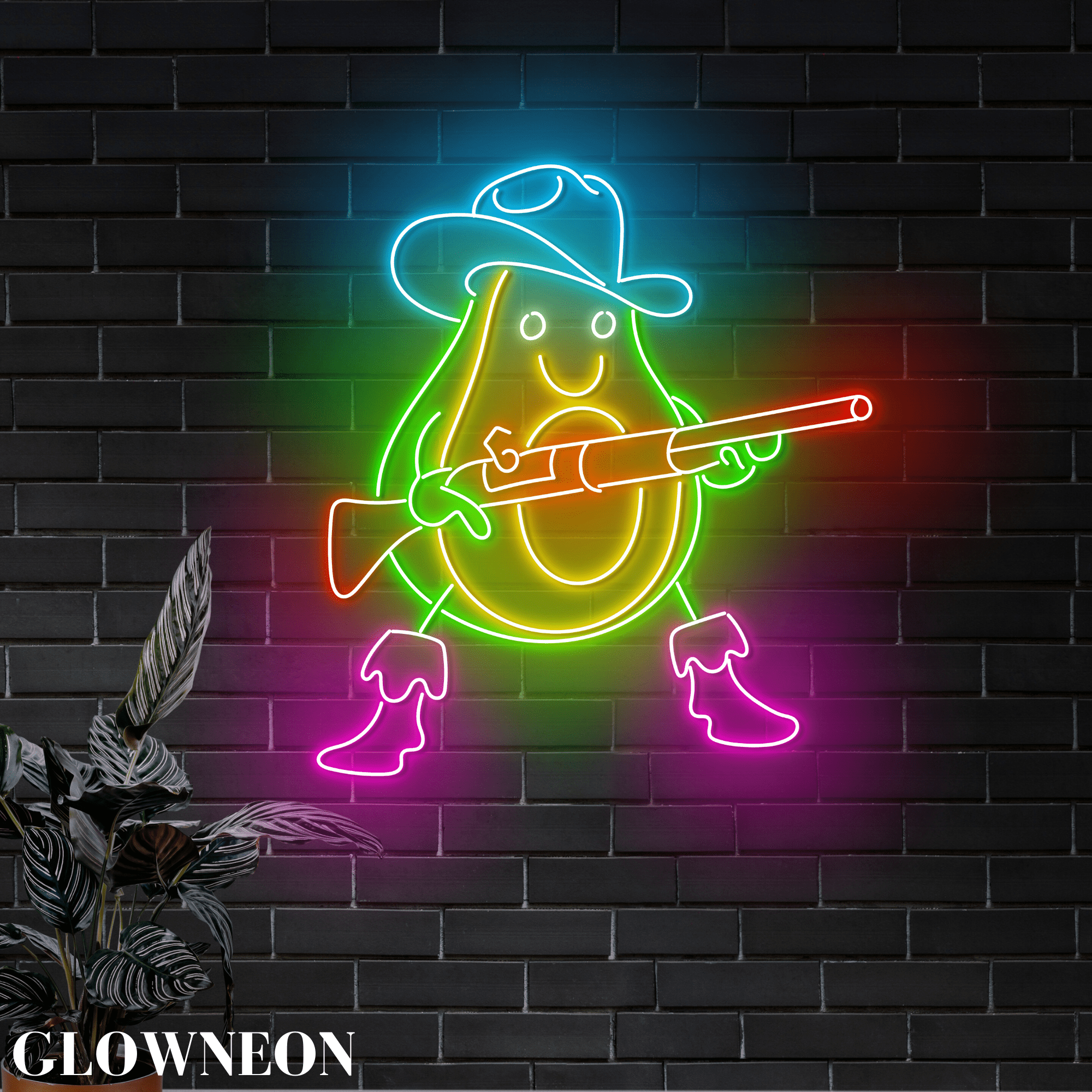 Glowneon Cowboy Avocado Neon Sign, Avocado Guacamole Mexican Wall Art ...