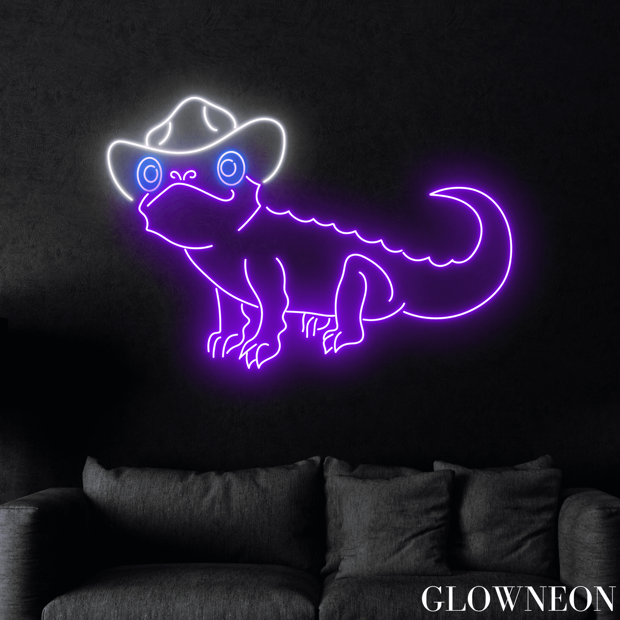 Glowneon Cowboy Chameleon Neon Sign, Gecko Led Sign, Chameleon Decor ...