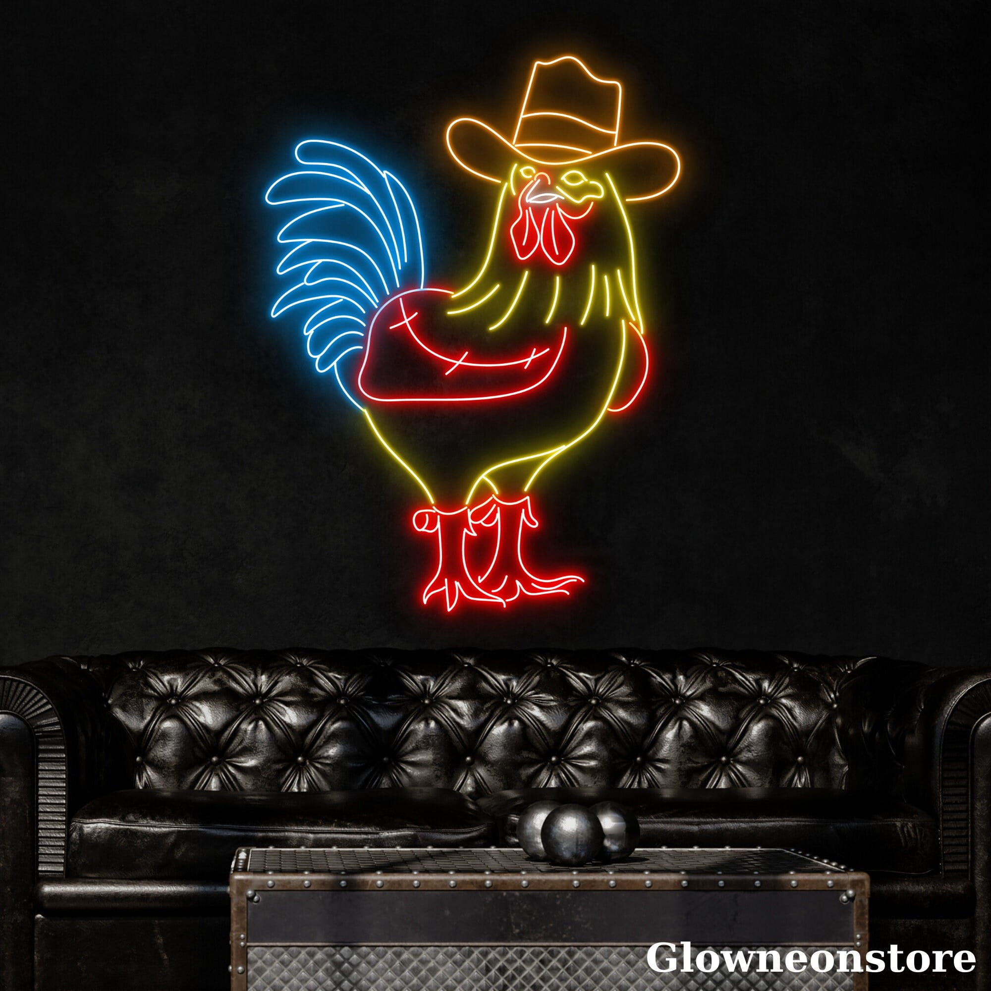 Glowneon Cowboy Chicken Neon Sign, Chicken Cowboy Led Sign, Animal Neon ...