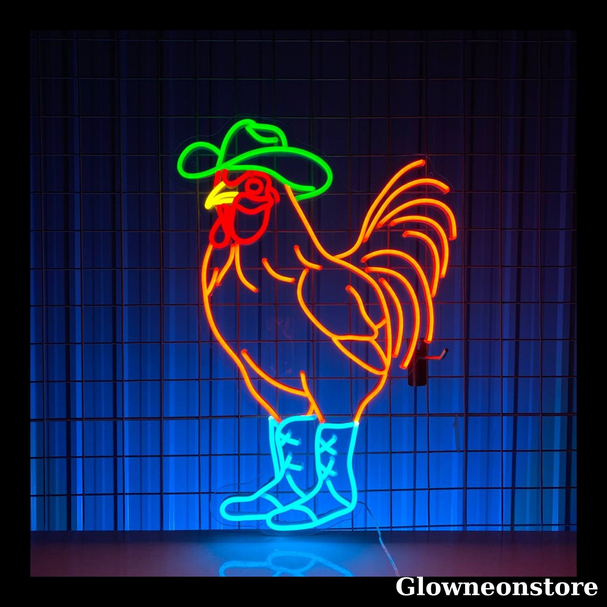 Glowneon Cowboy Chicken Neon Sign, Chicken With Cowboy Hat Led Sign ...