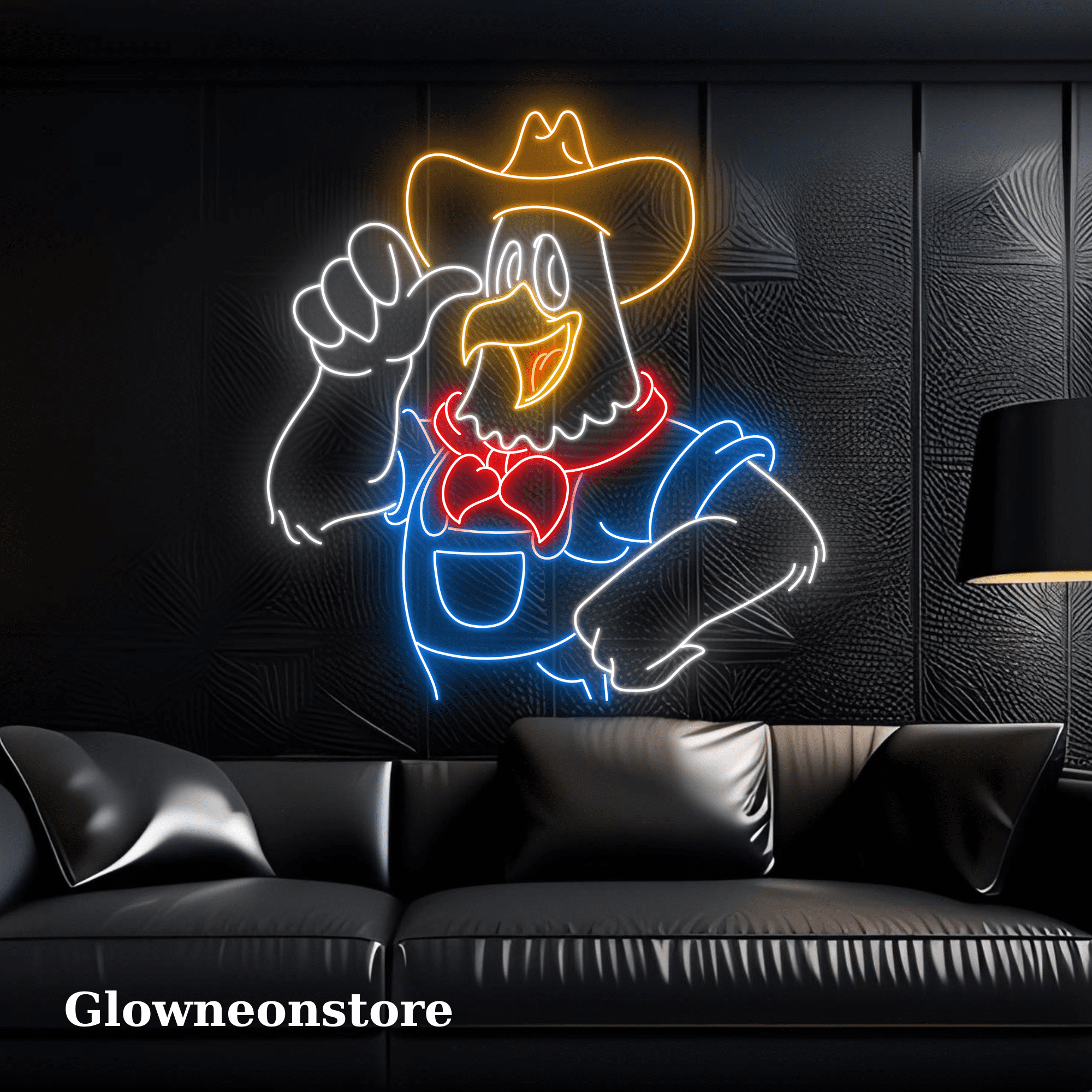 Glowneon Cowboy Chicken Neon Sign, Cowboy Rooster Neon Light Decor ...