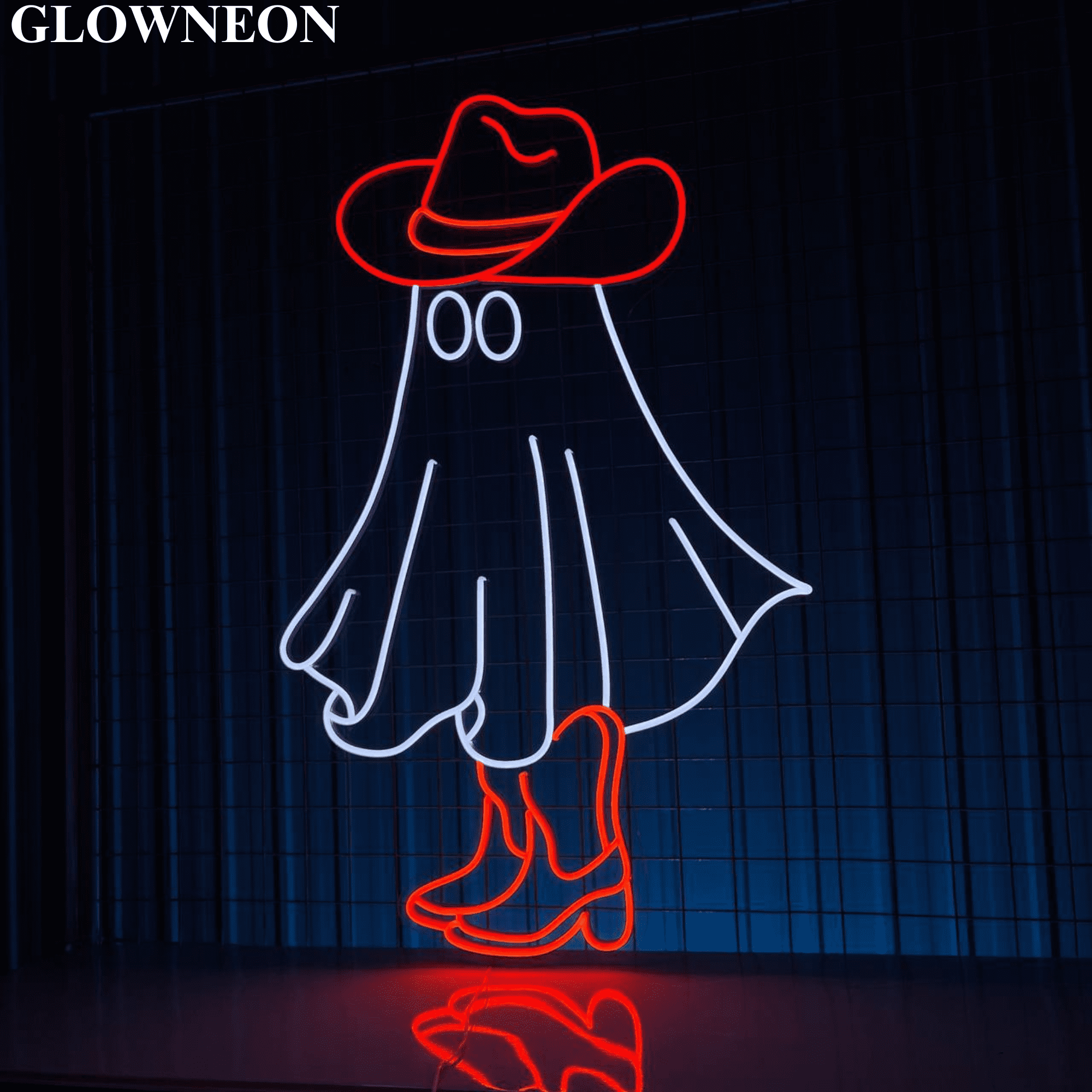 Glowneon Cowboy Ghost Wall Decor, Cowboy Ghost Halloween Led Wall Art ...