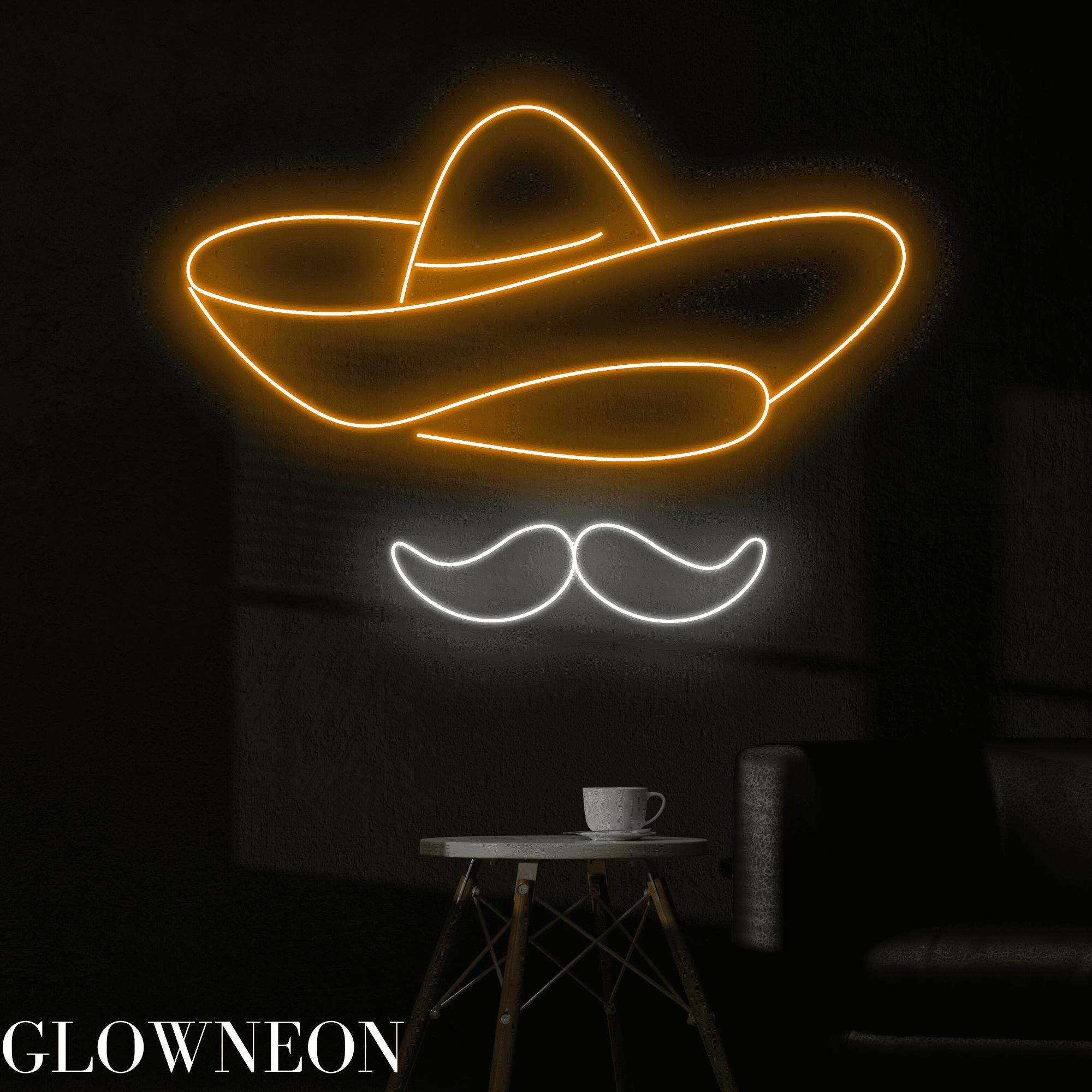 Glowneon Cowboy Hat Mustache Neon Sign, Cowboy Hat Mustache Led Sign ...