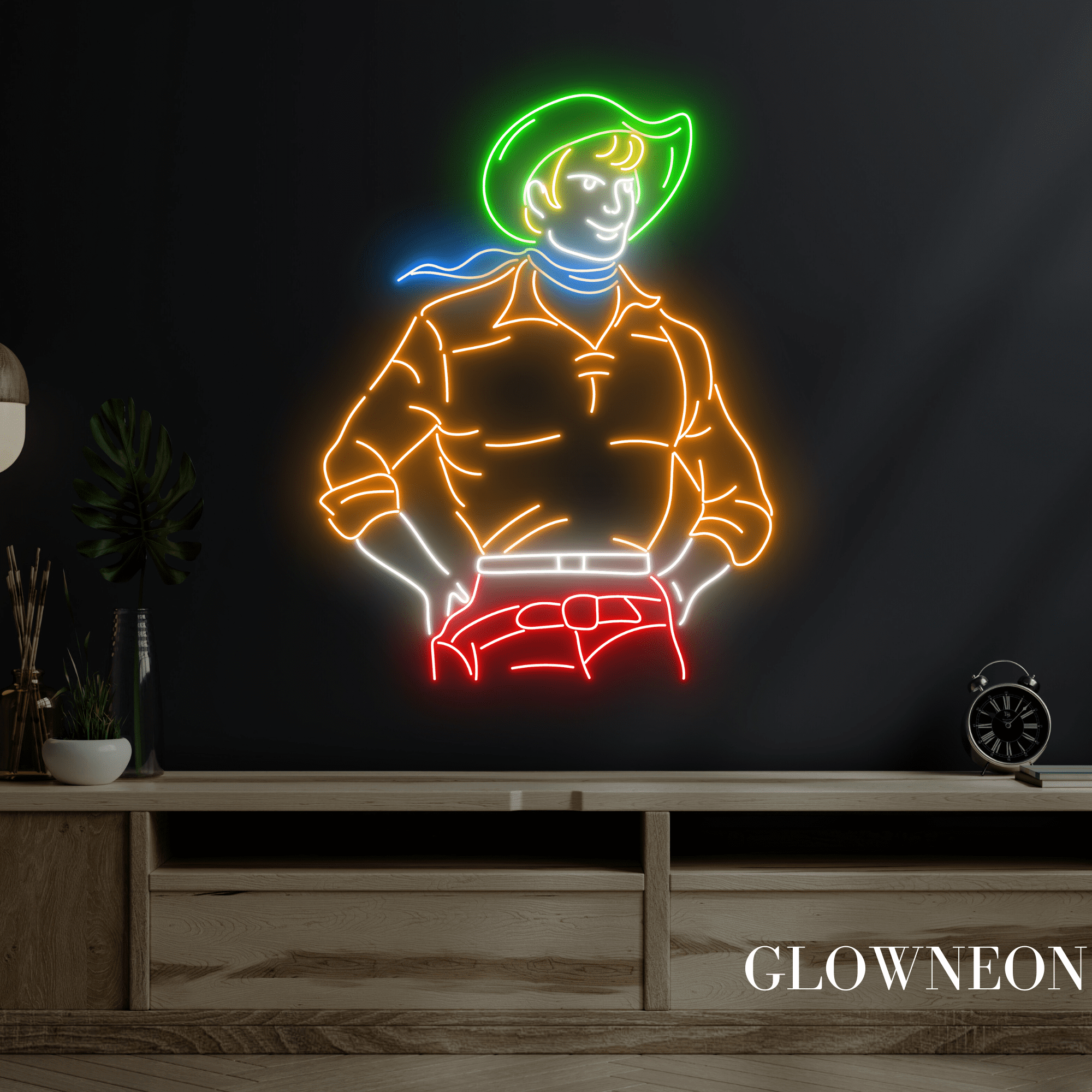 Glowneon Cowboy Man Neon Sign, Cowboy Room Led Sign, Man Cave Decor ...