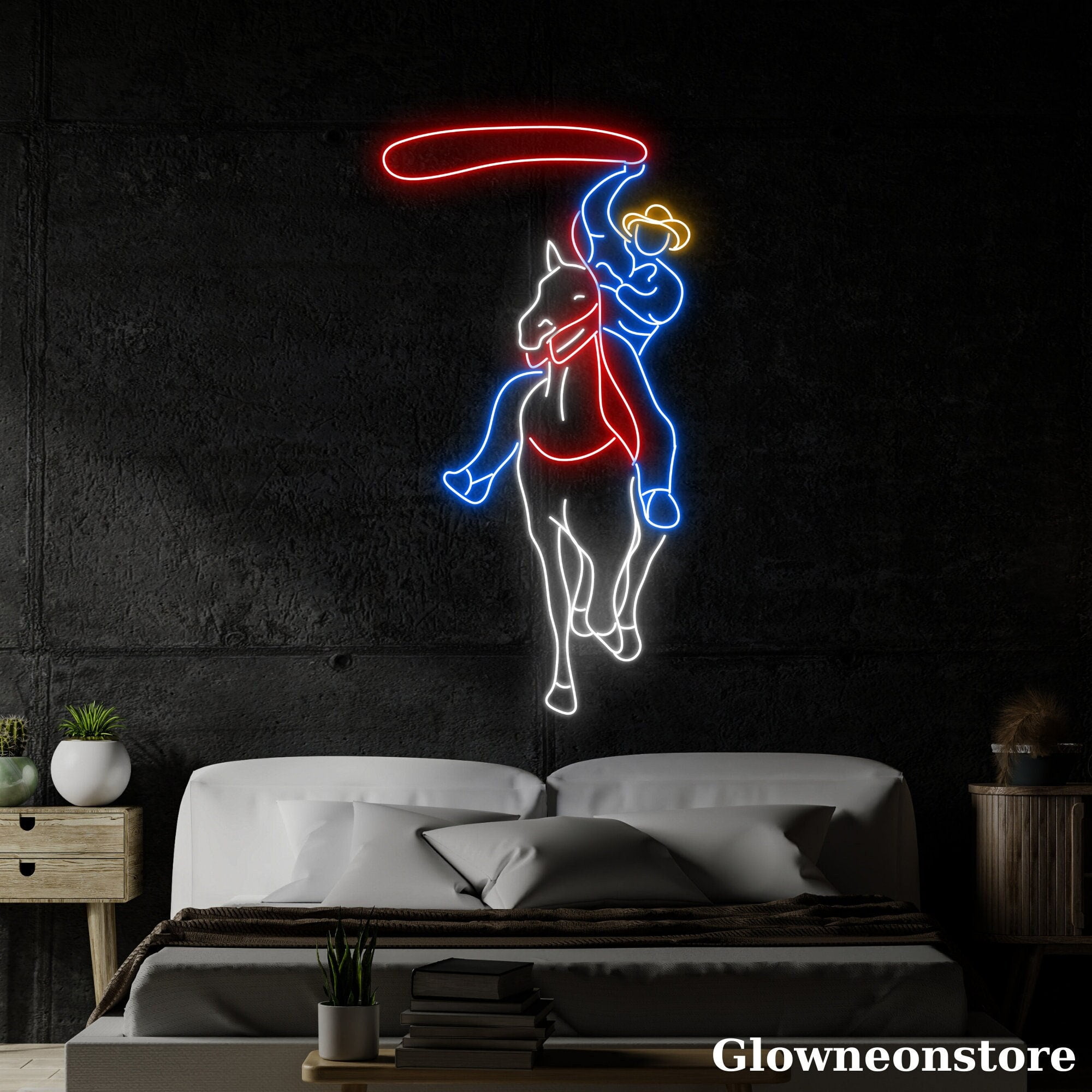 Glowneon Cowboy Rides Horse Neon Sign, Rodeo Led Sign, Western Decor ...