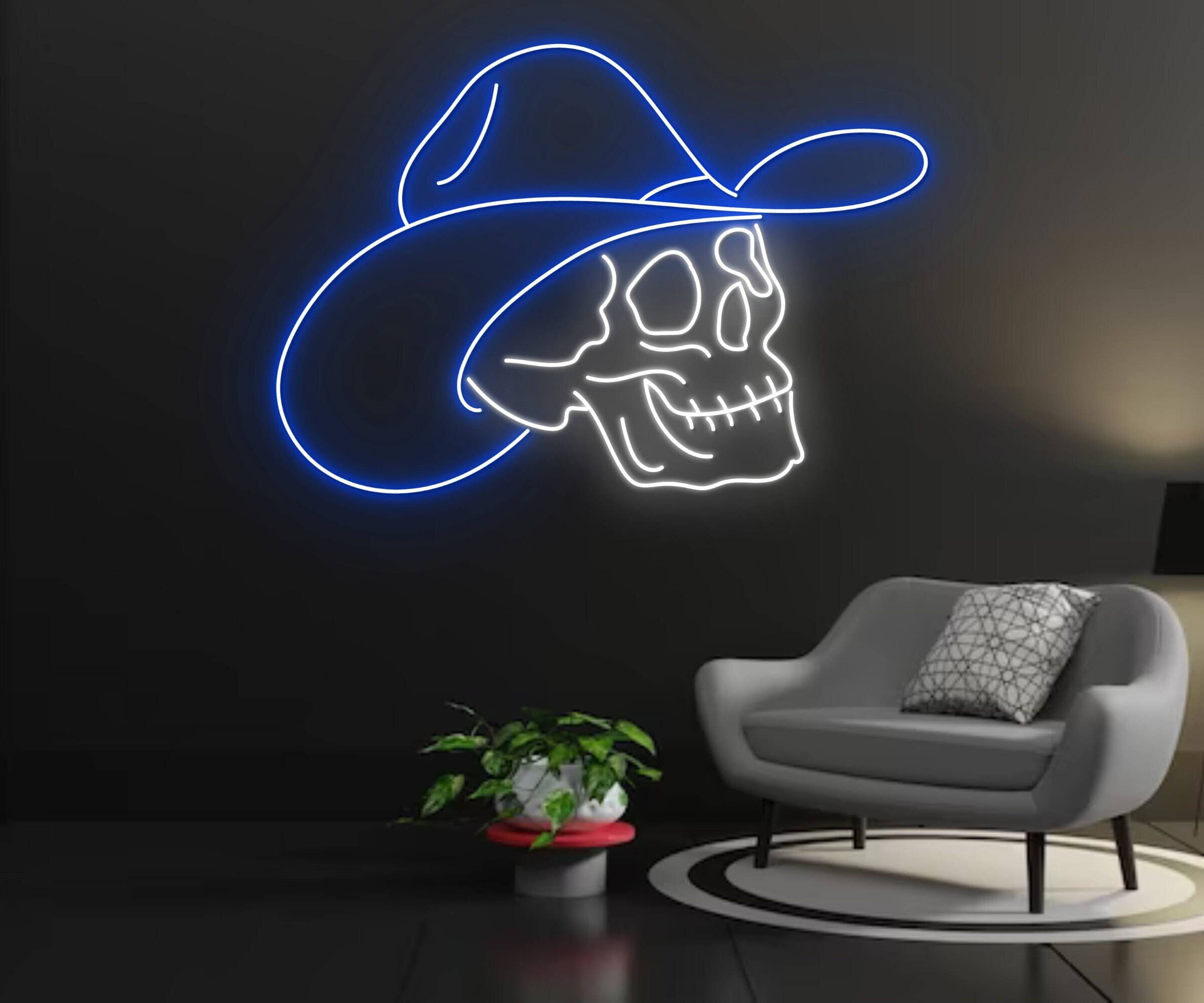 Glowneon Cowboy Skull Neon Sign, Calaveras Wall Art, Halloween Decor ...