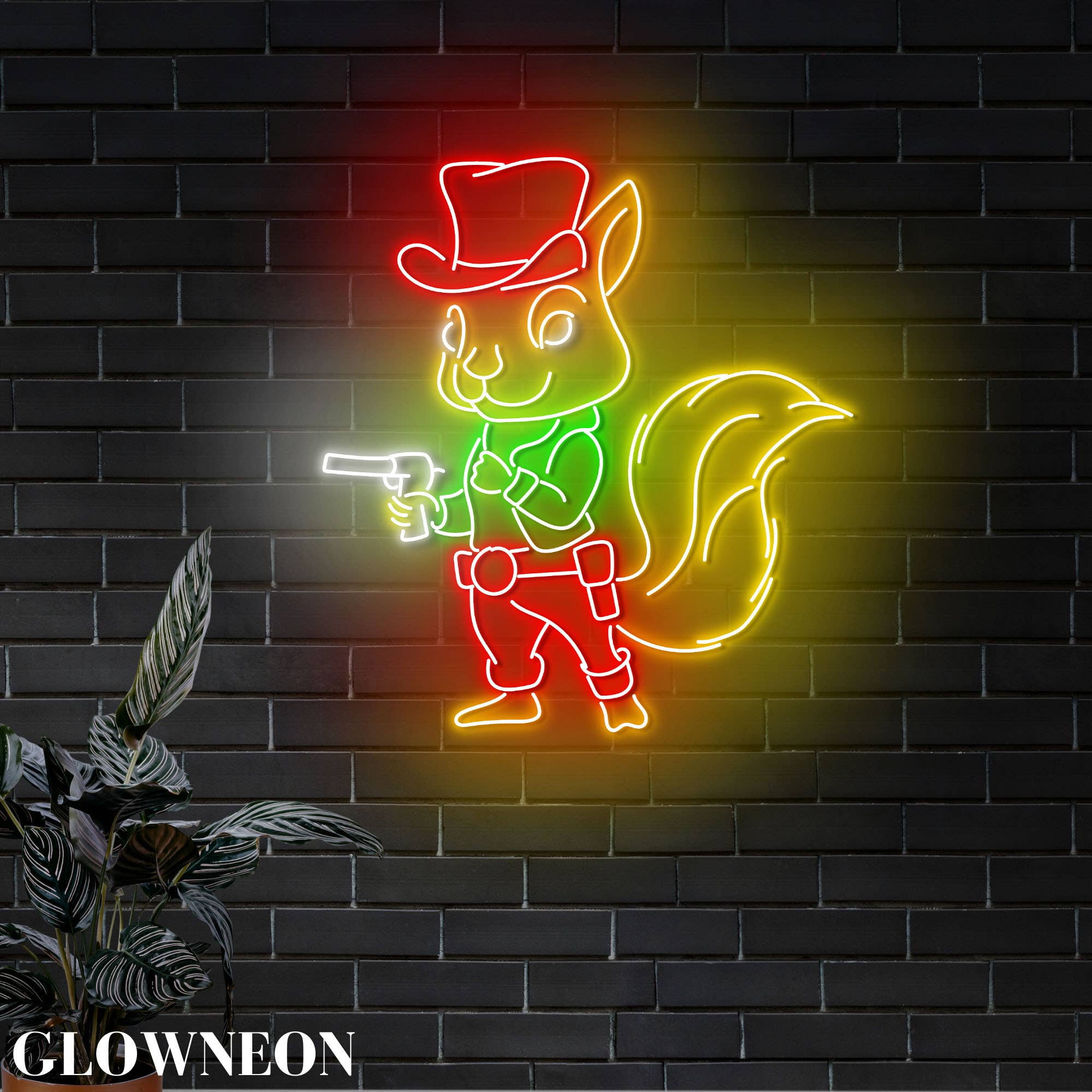 Glowneon Cowboy Squirrel Wall Neon Light, Squirrel Led Wall Art Decor ...