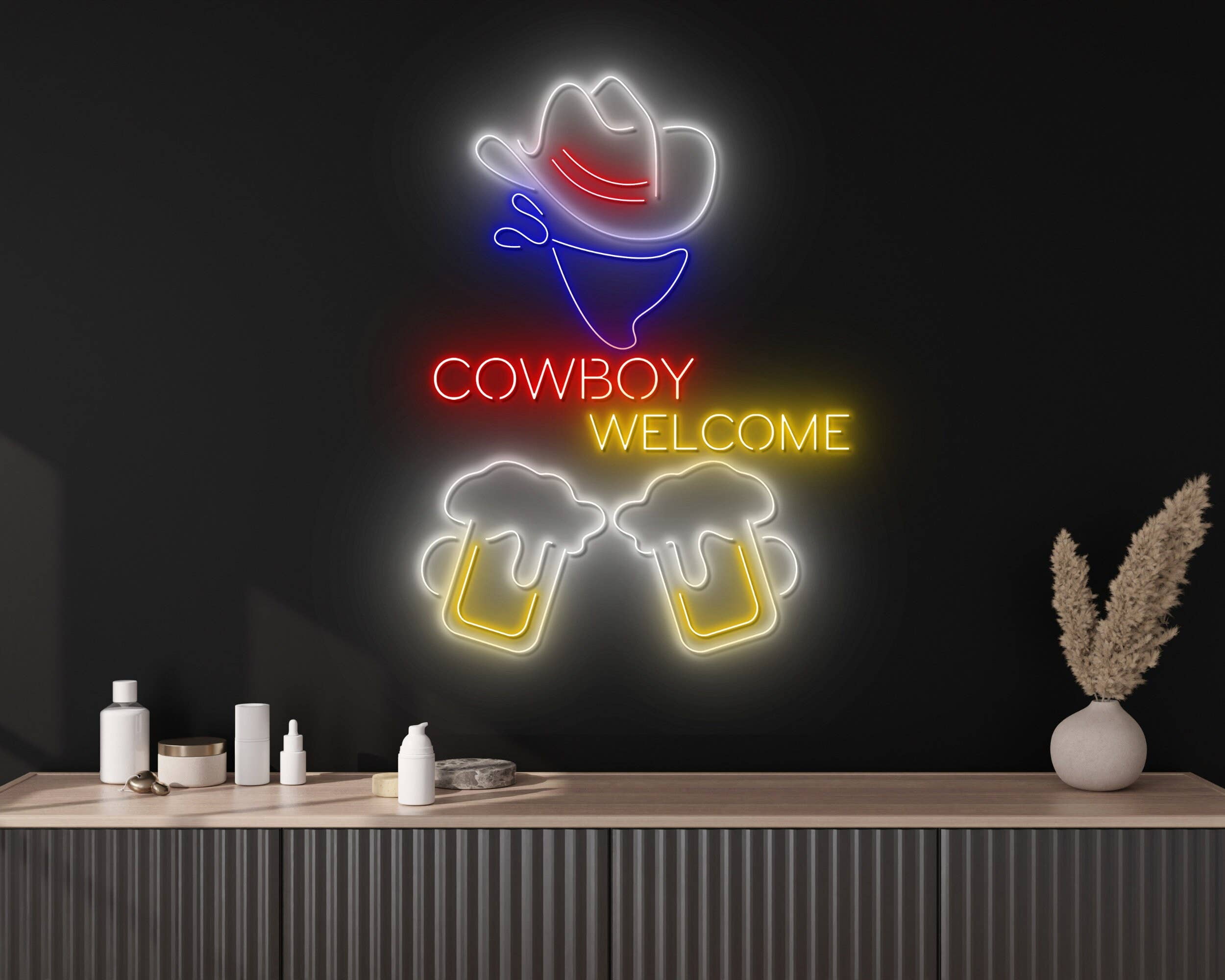 Glowneon Cowboy Welcome Neon Signs, Beer store Decor - Walmart.com