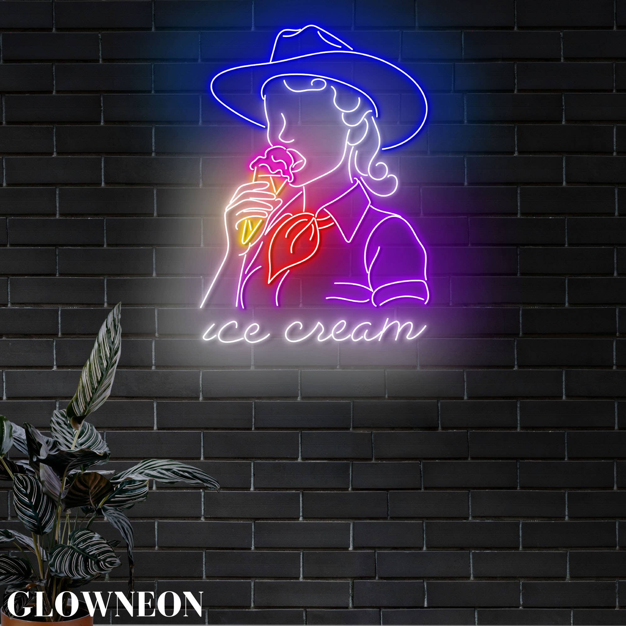 Glowneon Cowgirl Eat Ice Cream Led Sign, Ice Cream Dessert Shop Decor ...