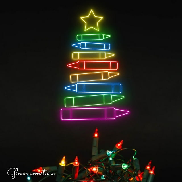 Glowneon Crayon Pine Tree Neon Sign, Crayon Pine Tree Led Light ...