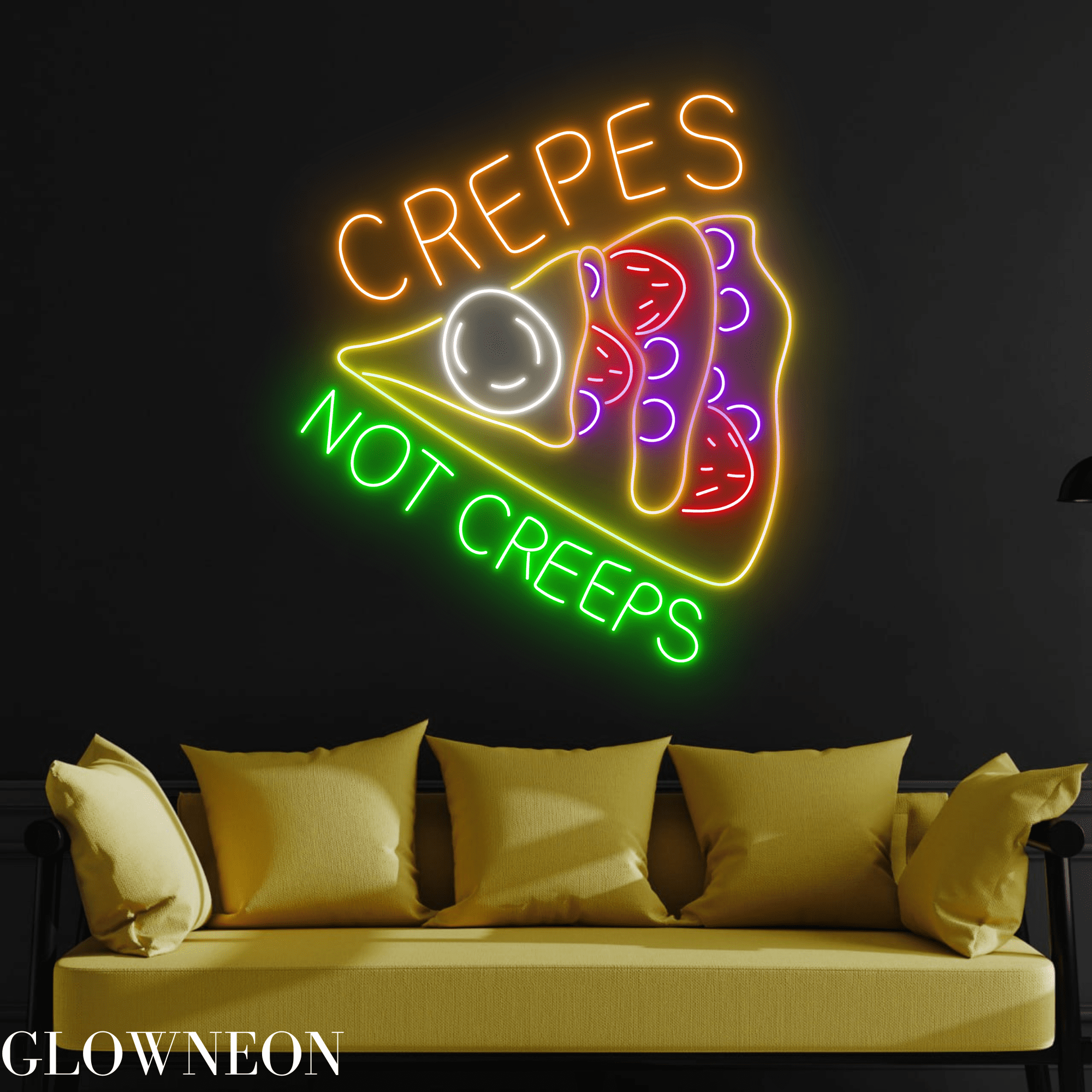 Glowneon Crepes Not Creeps Neon Sign, Crepe Cake Bakery Wall Led Art ...