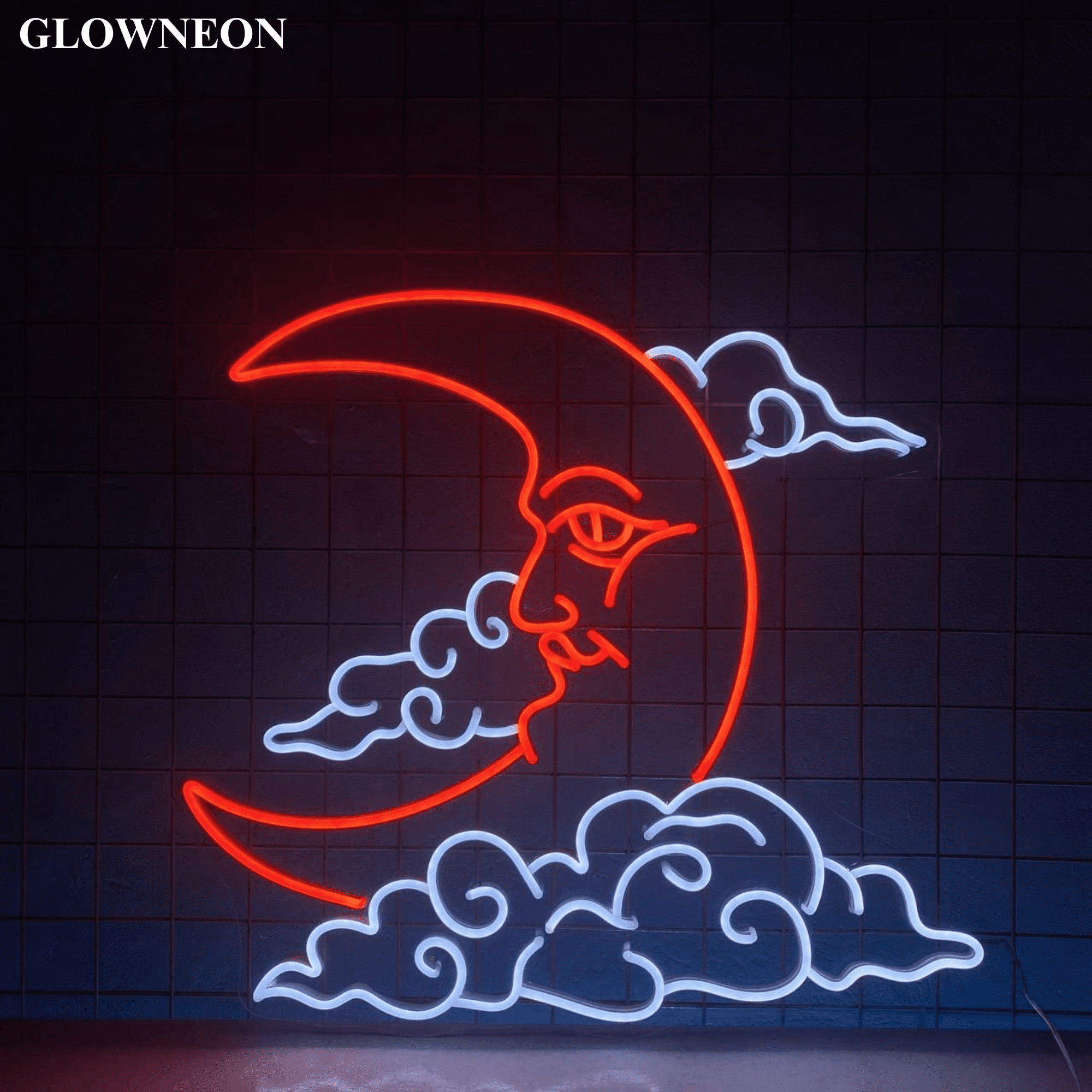 Glowneon Cresent Moon Cloud Led Wall Art, Moon Lover Neon Wall Decor ...