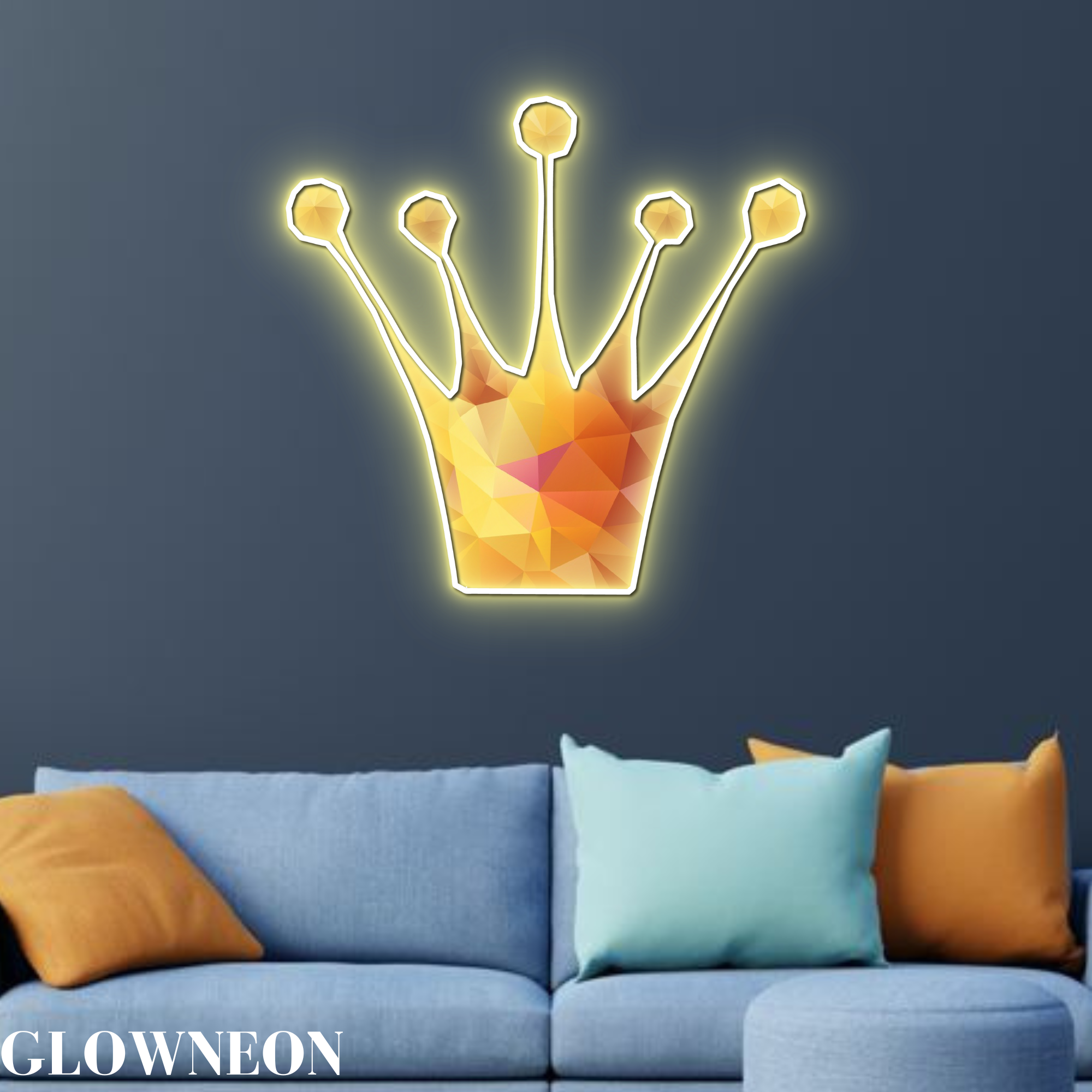Glowneon Crown Print Sign, Crown Geometric Neon Led Light Art Decor ...