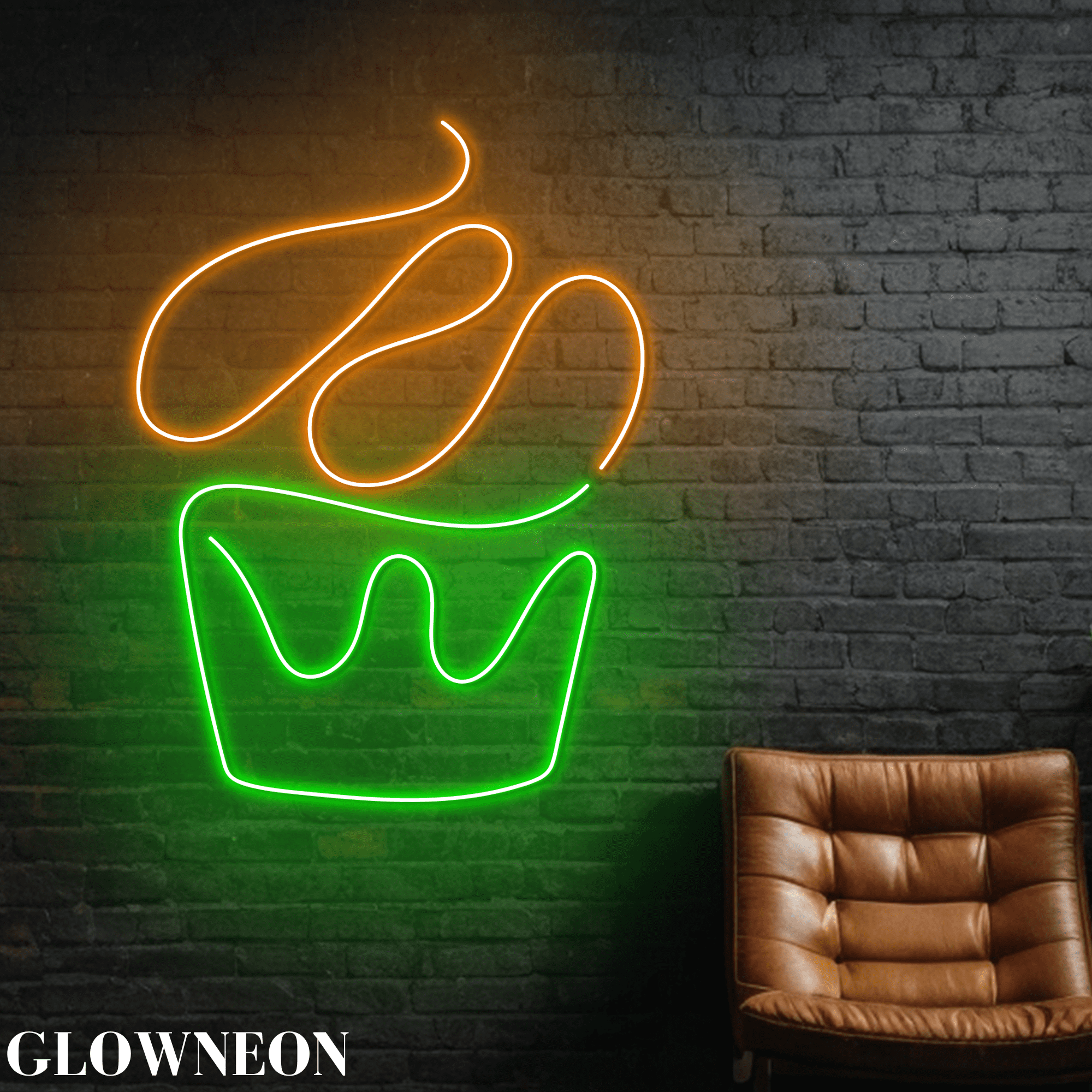 Glowneon Cupcake One Line Art Drawing, Minimalist Cupcake Neon Lights ...
