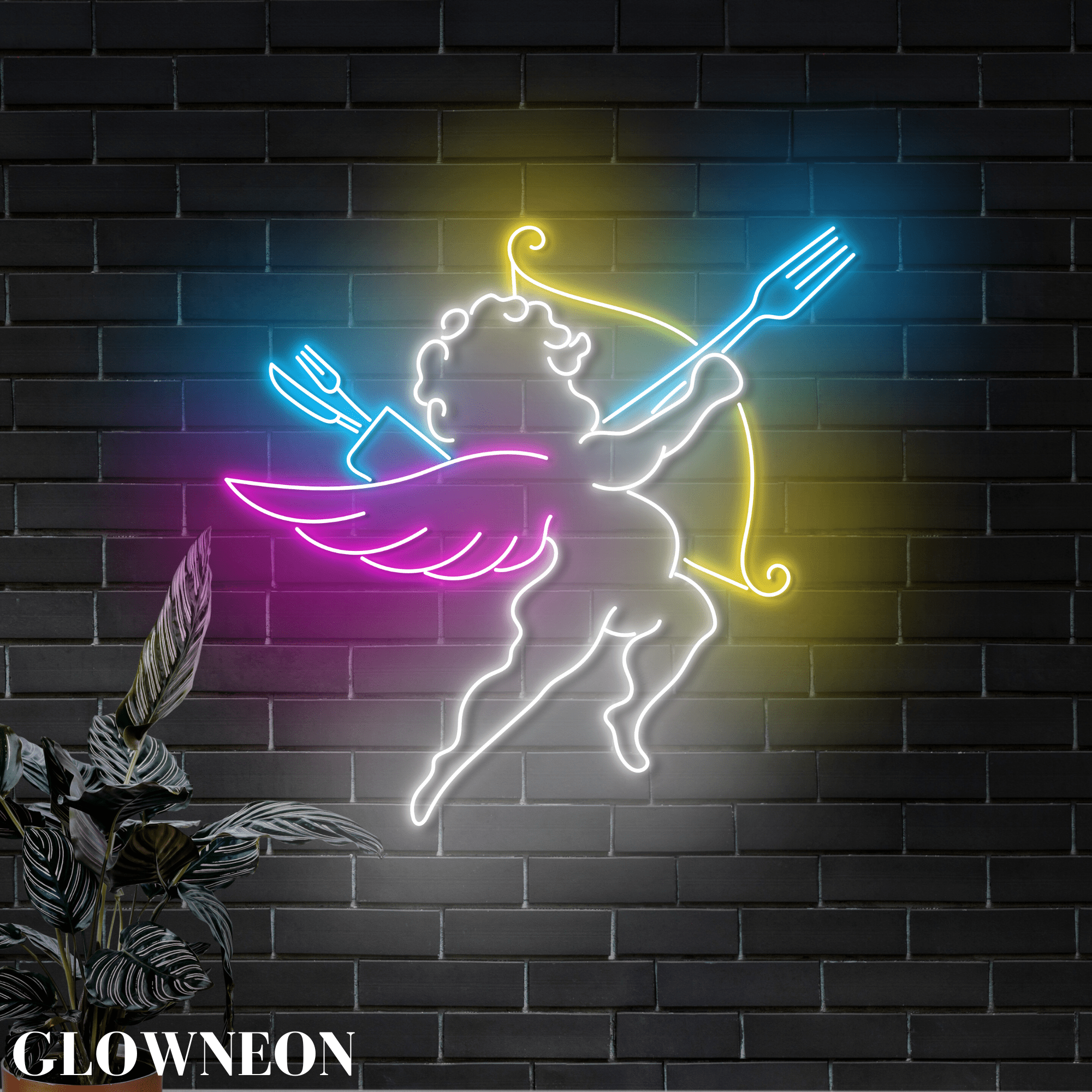 Glowneon Cupid Diner Fork Led Neon Light, Valentine Restaurant Decor ...
