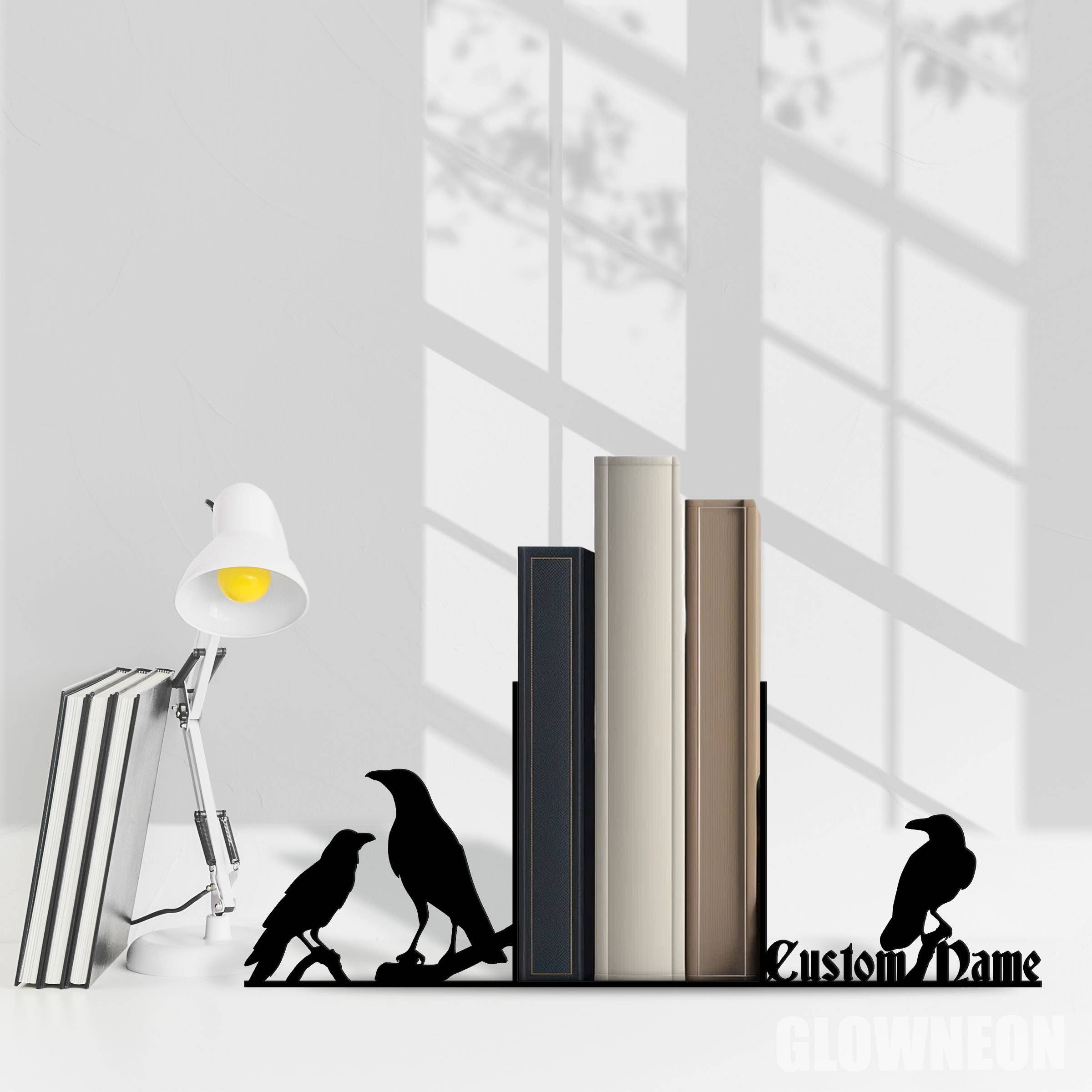 Glowneon Custom Black Crow Metal Bookends, Raven Lover Book Ends Sign ...