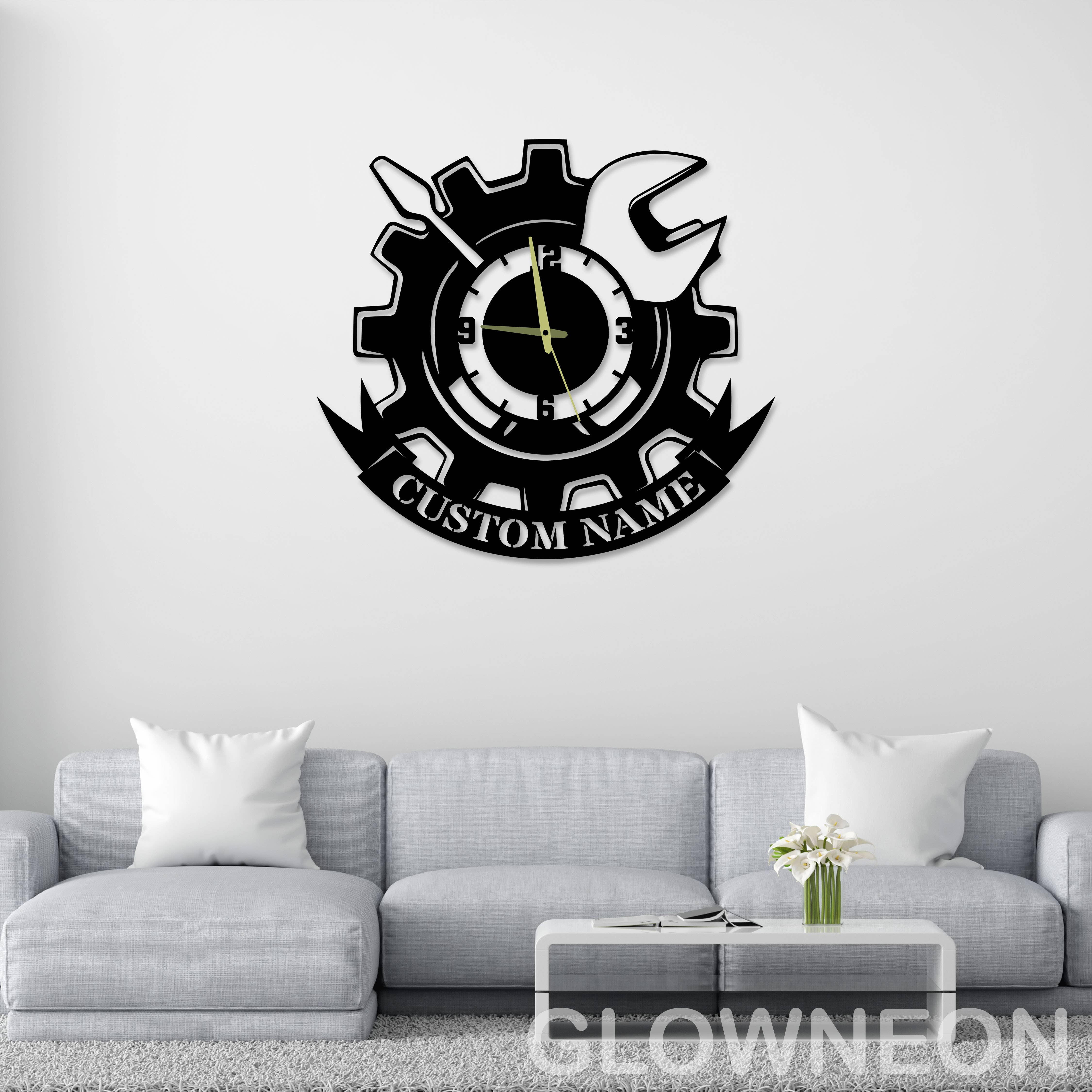 Glowneon Custom Car Service Mechanic Wall Clock, Papa's Garage Clock ...