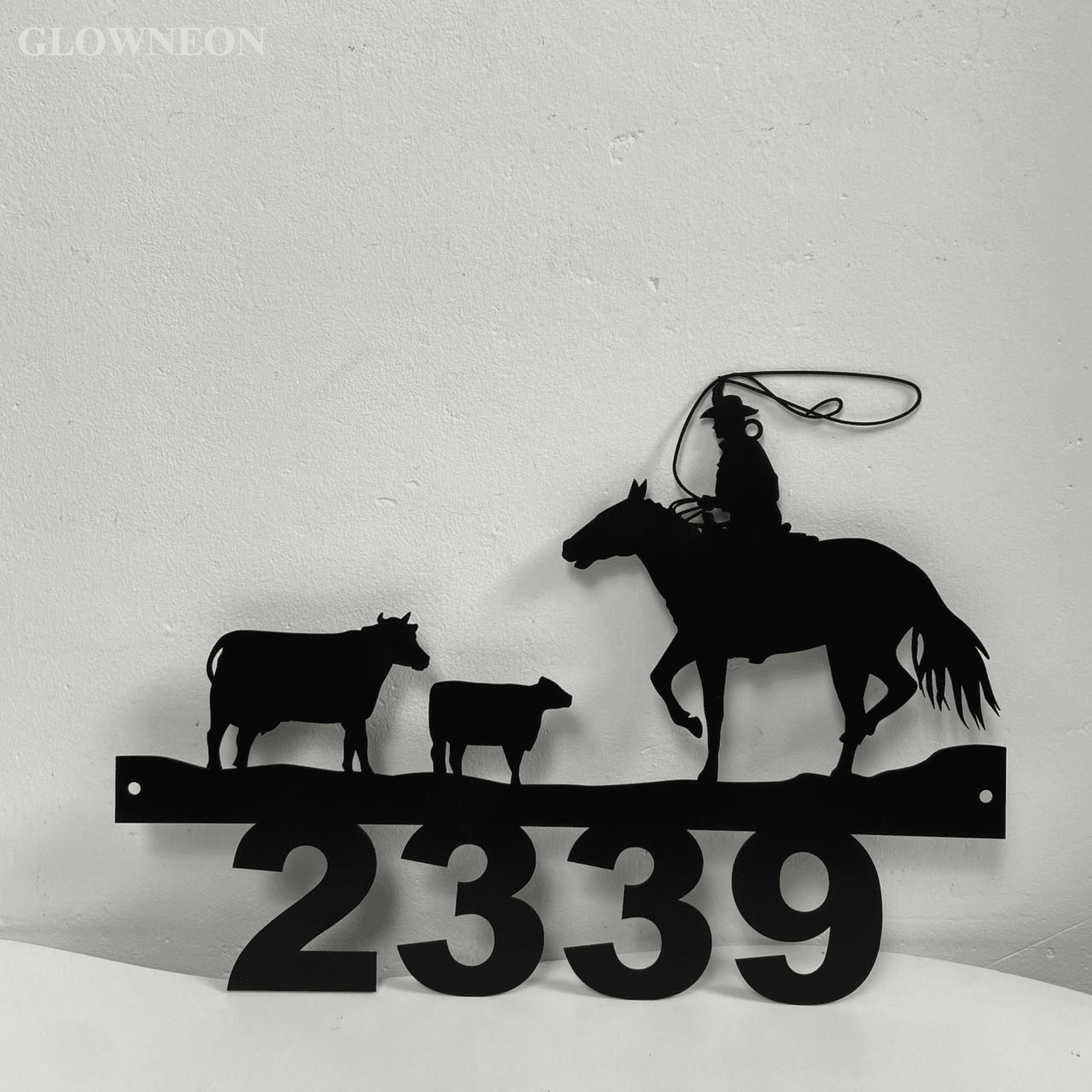 Glowneon Custom Cowboy Metal Address Sign, Cowboy House Number Decor ...