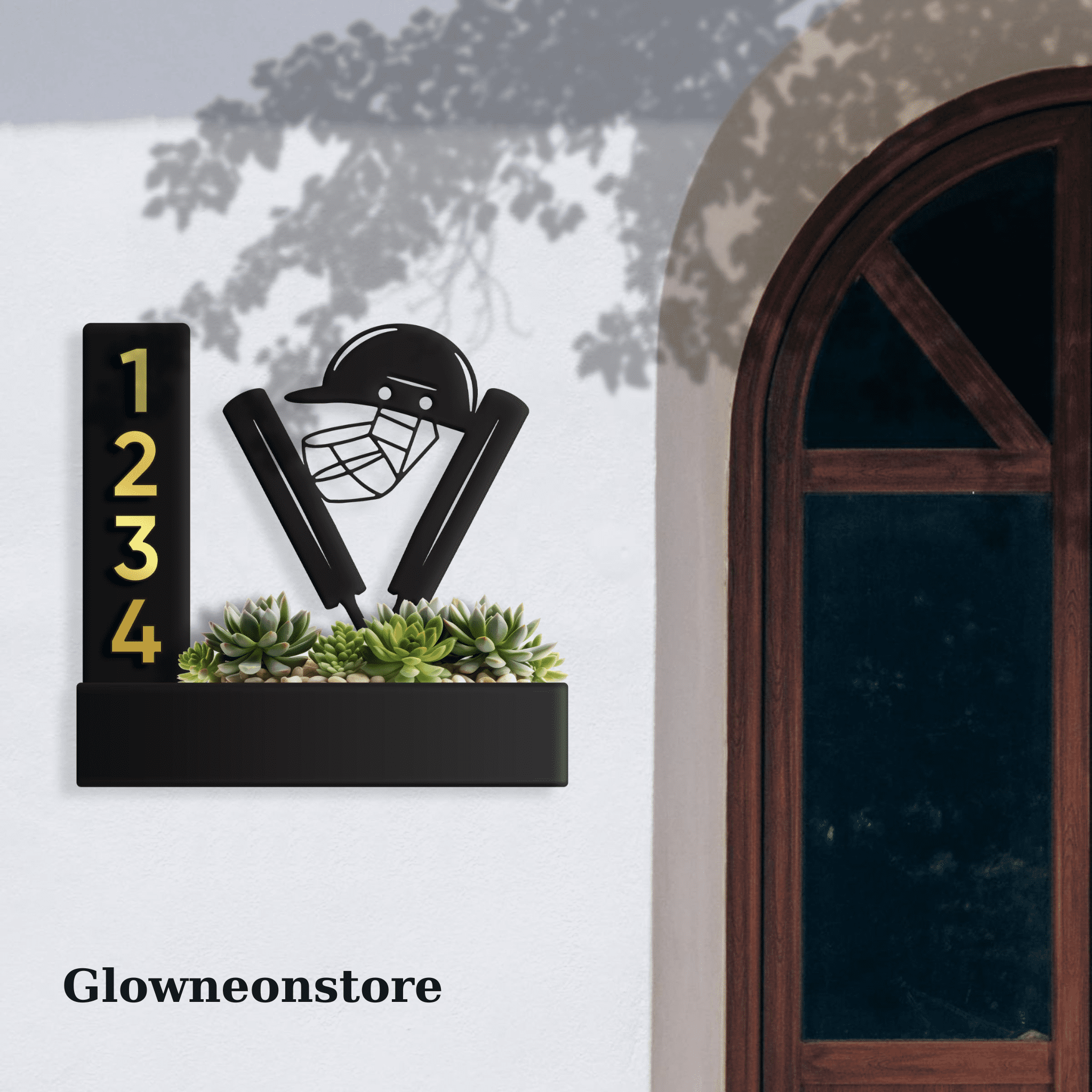 Glowneon Custom Cricket Succulents Planter House Number Address Sign ...