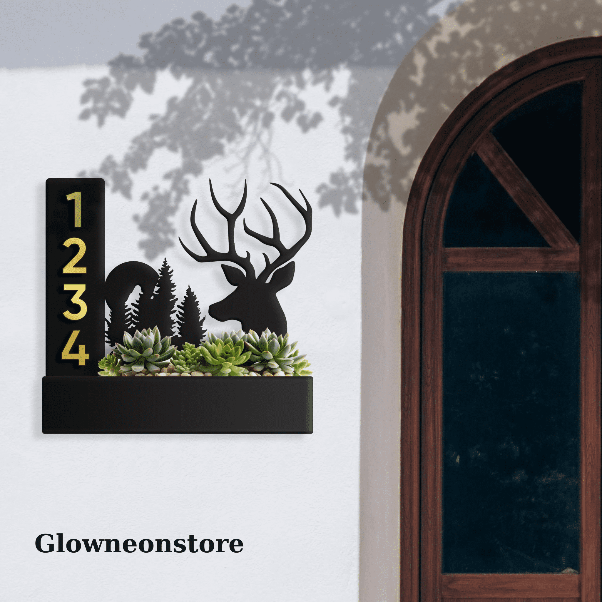 Glowneon Custom Deer Succulents Planter House Number Address Sign ...