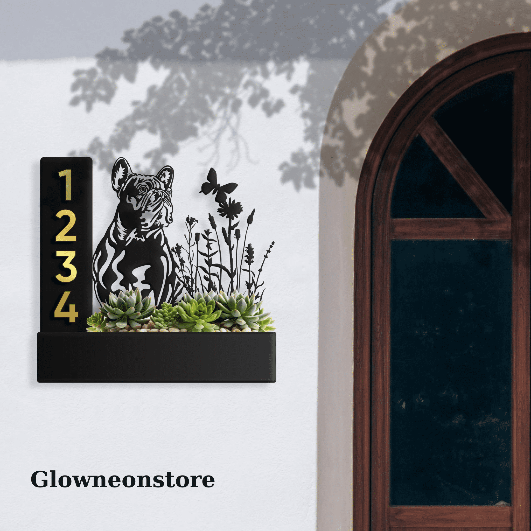Glowneon Custom French Bulldog Planter House Number Address Sign ...