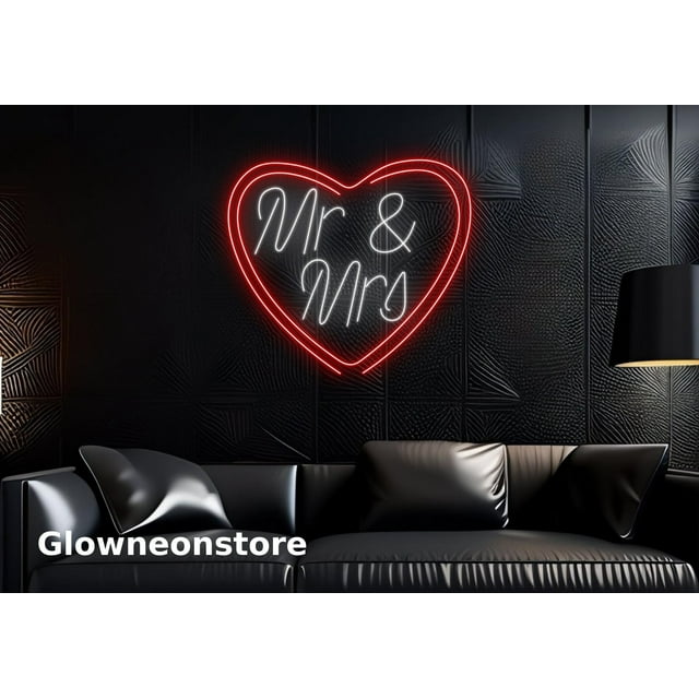 Glowneon Custom Heart Neon Sign, Heart Mr & Mrs Led Sign, Heart Light ...
