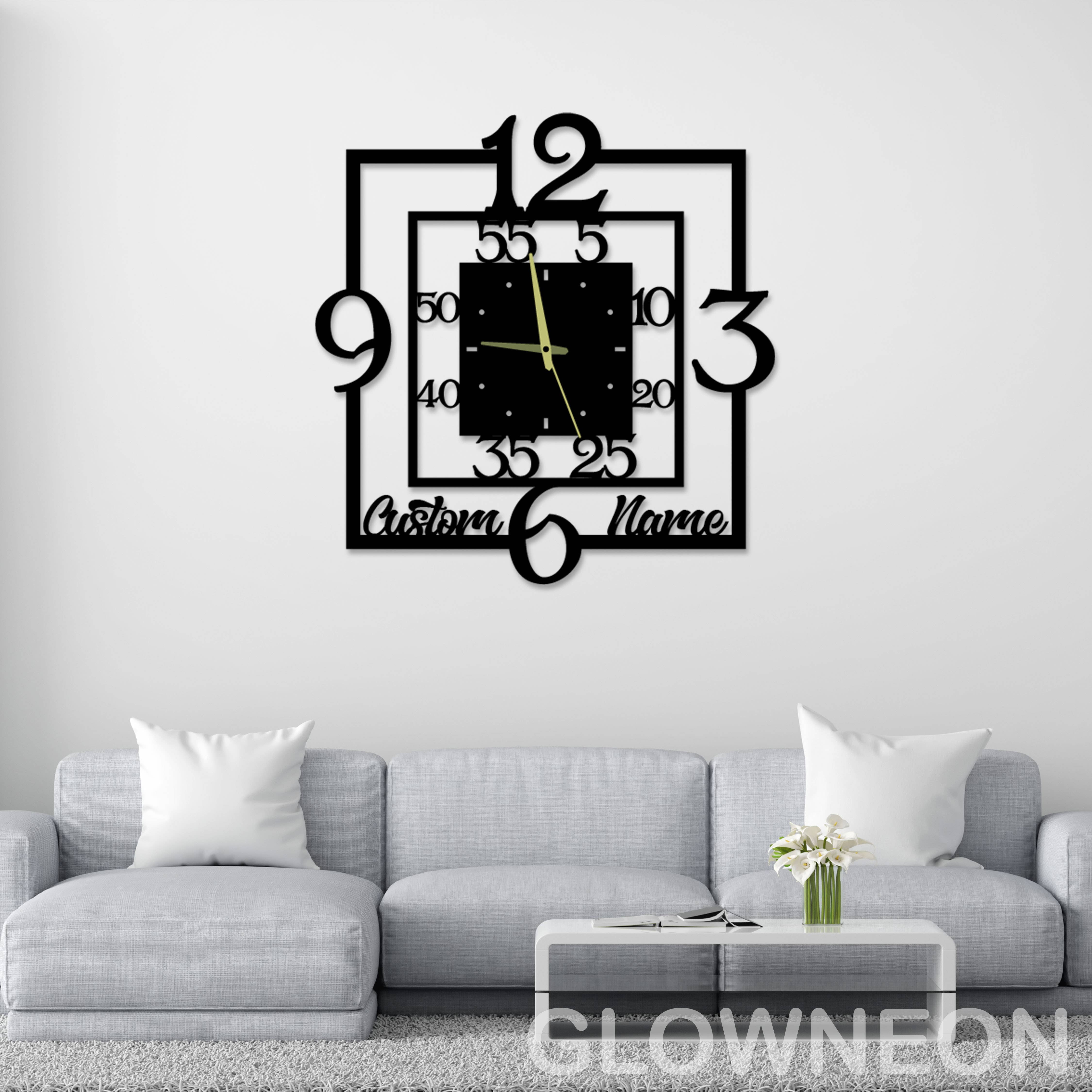 Glowneon Custom Latin Numerals Square Clock For Modern Home Wall Decor ...